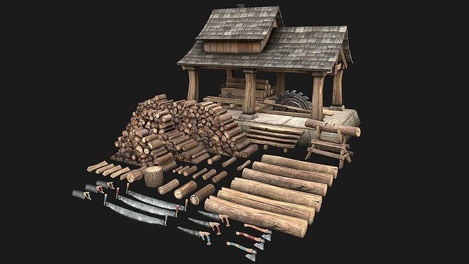 3D model Sawmill and Lumberjack Set VR / AR / low-poly | CGTrader