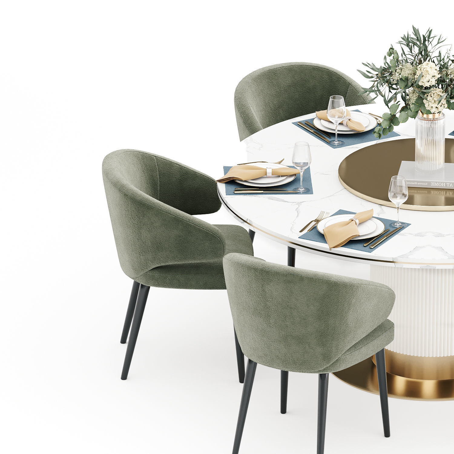 Cocoon Round Dining Table and Minotti Aston Dining Chair 3D model ...