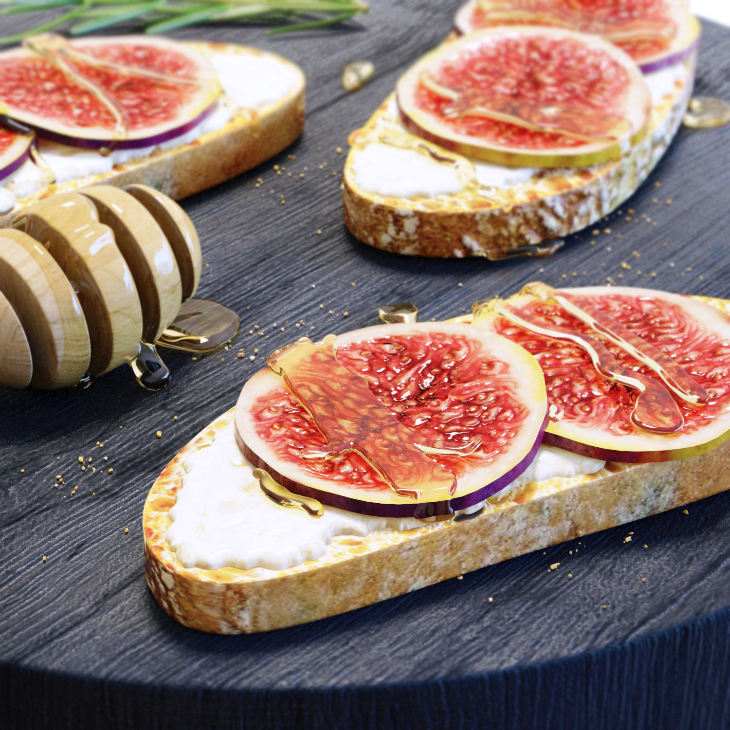 Food Set 23 - Fig Sandwiches with Honey 3D model | CGTrader