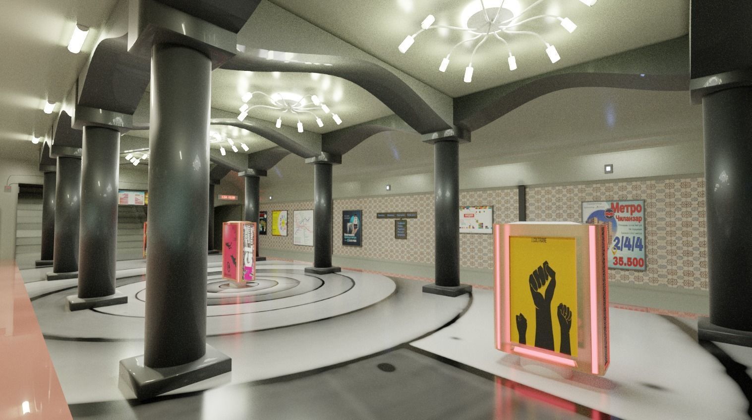 Subway station with columns and lights free 3D model | CGTrader