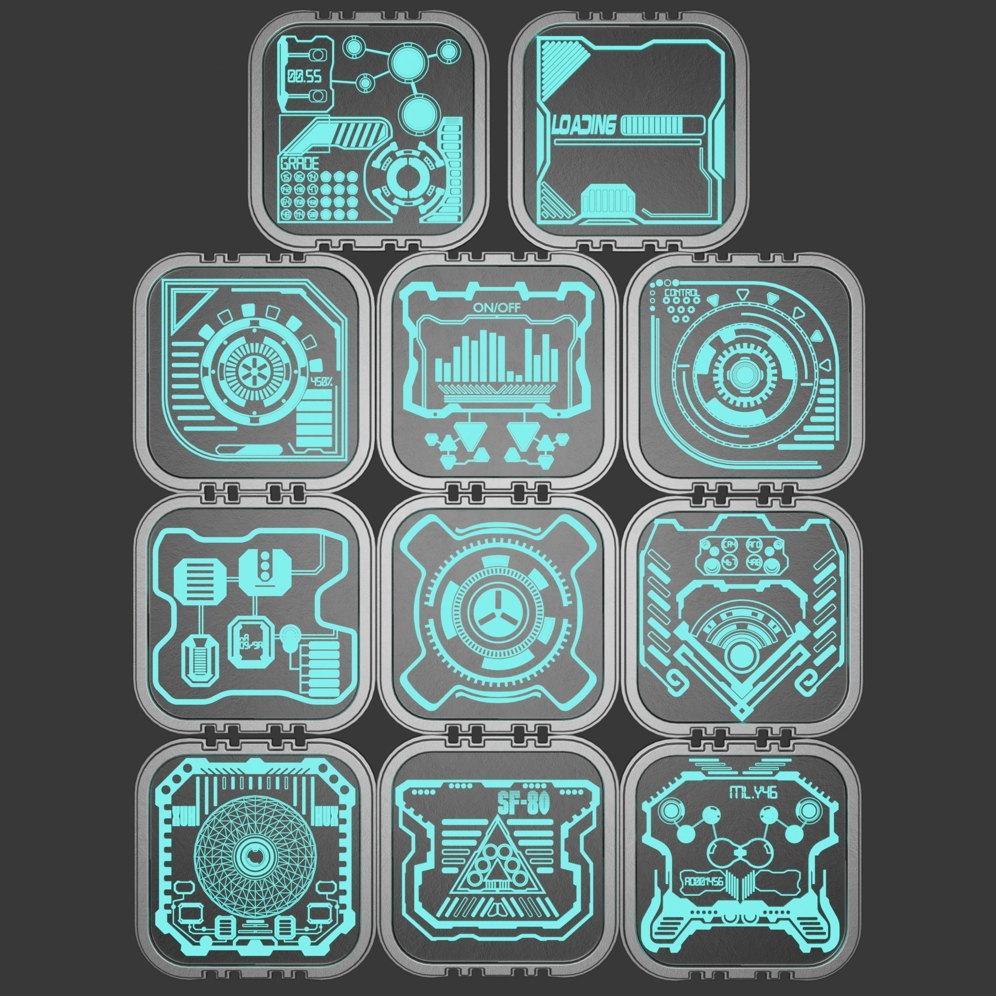 11 Sci-Fi Hud Panels Texture | CGTrader