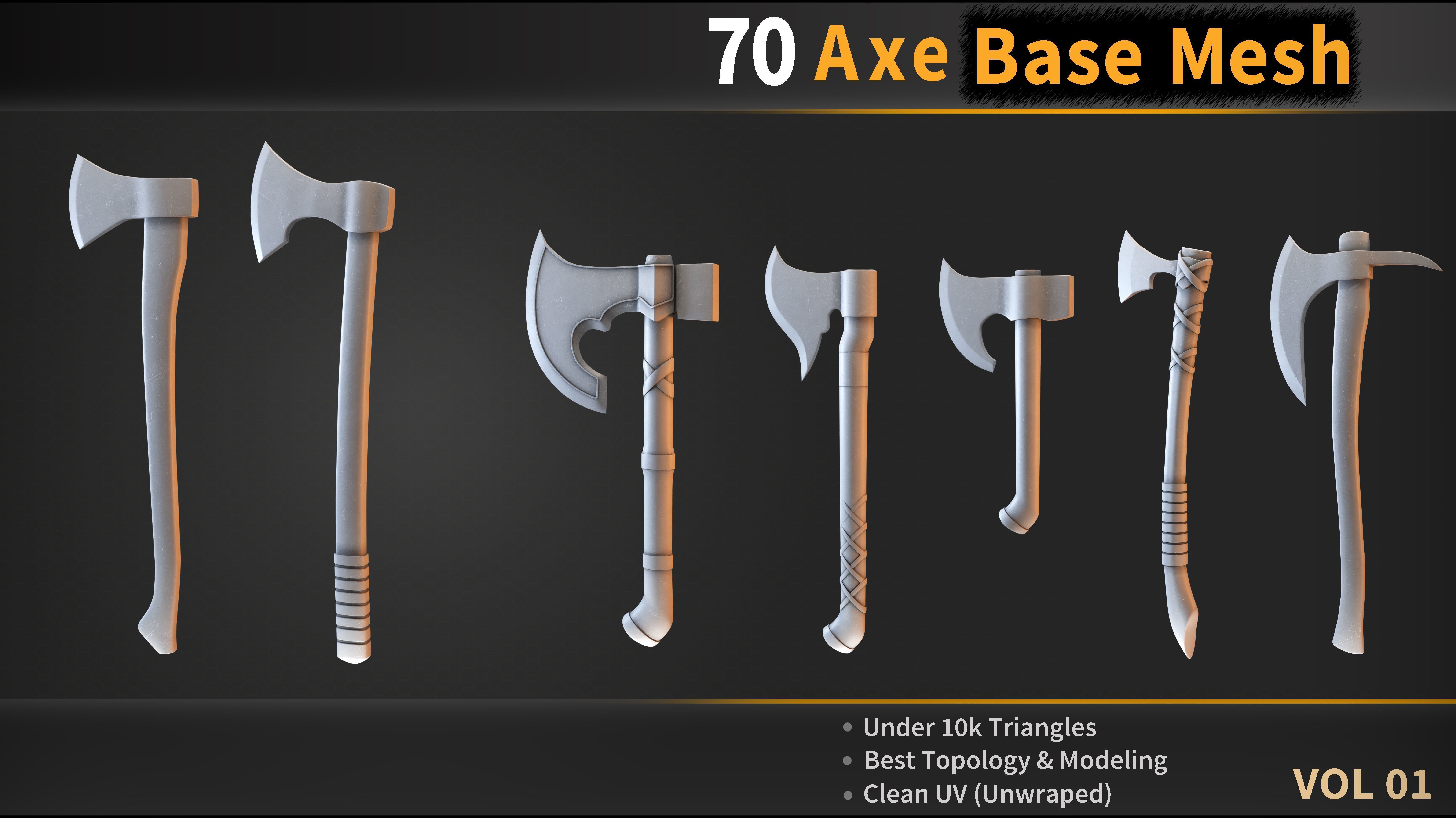 3D model 70 Axe Base Mesh - VOL 01 - Ready for Game VR / AR / low-poly ...