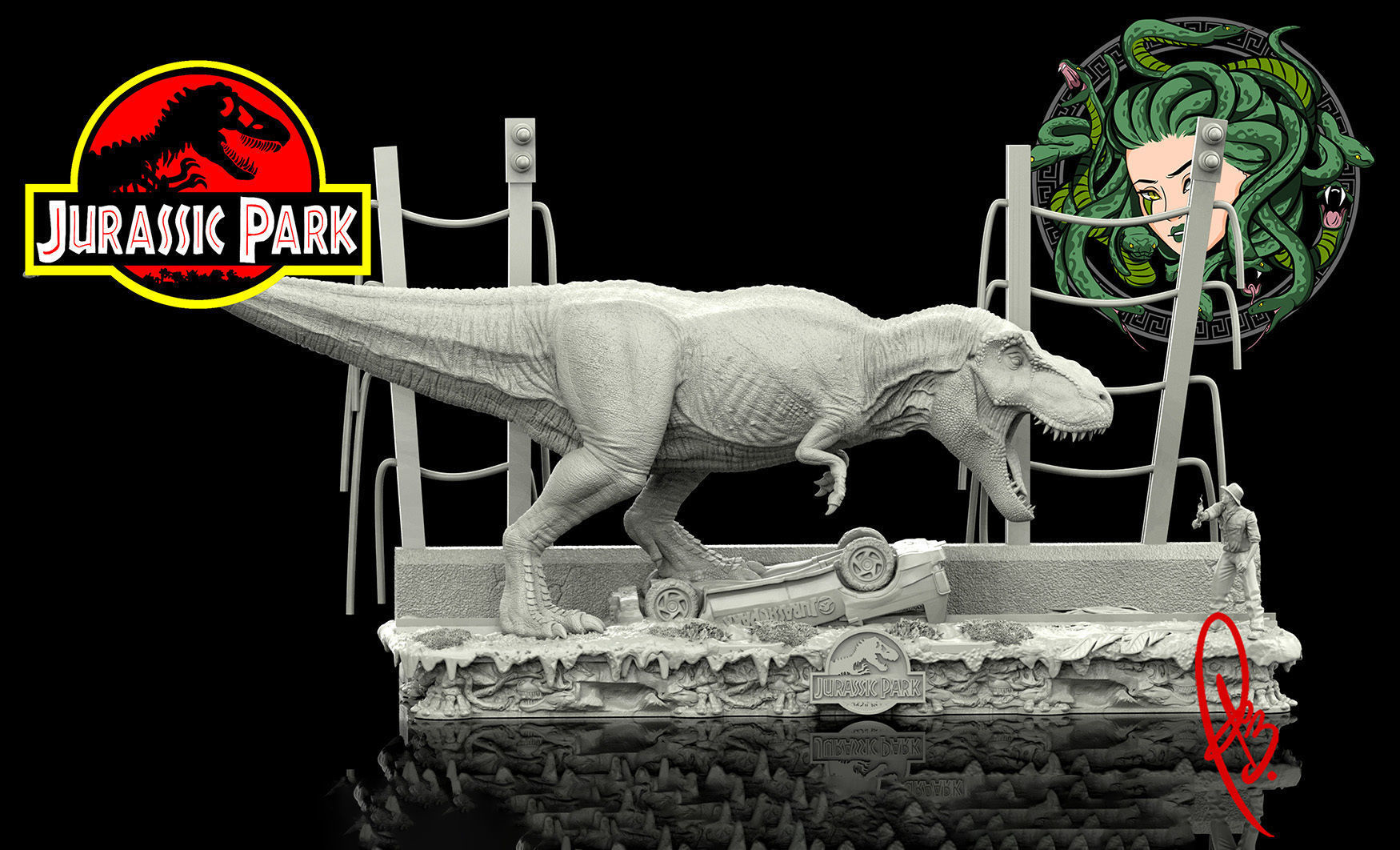 JURASSIC PARK T-REX SCENE 3D model 3D printable | CGTrader
