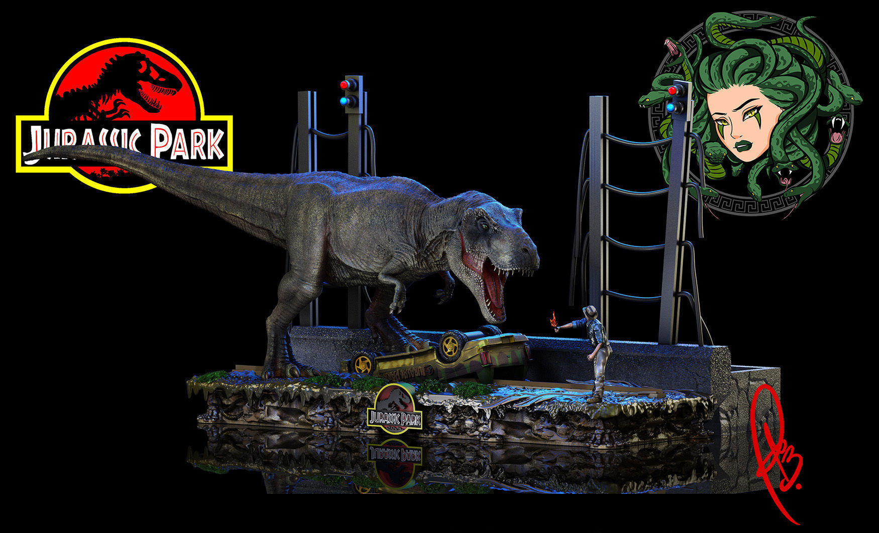 JURASSIC PARK T-REX SCENE 3D model 3D printable | CGTrader
