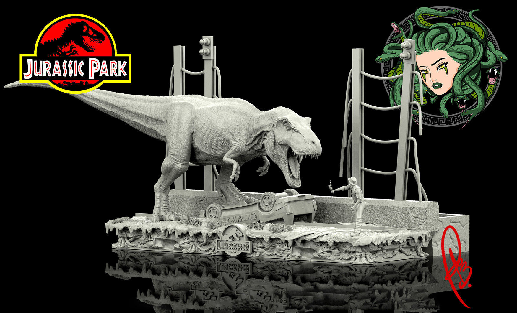 JURASSIC PARK T-REX SCENE 3D model 3D printable | CGTrader
