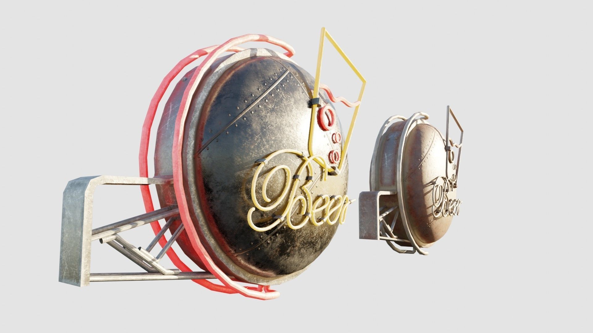 3D model Bar Neon Sign with 4k clean and rusty pbr textures VR / AR ...