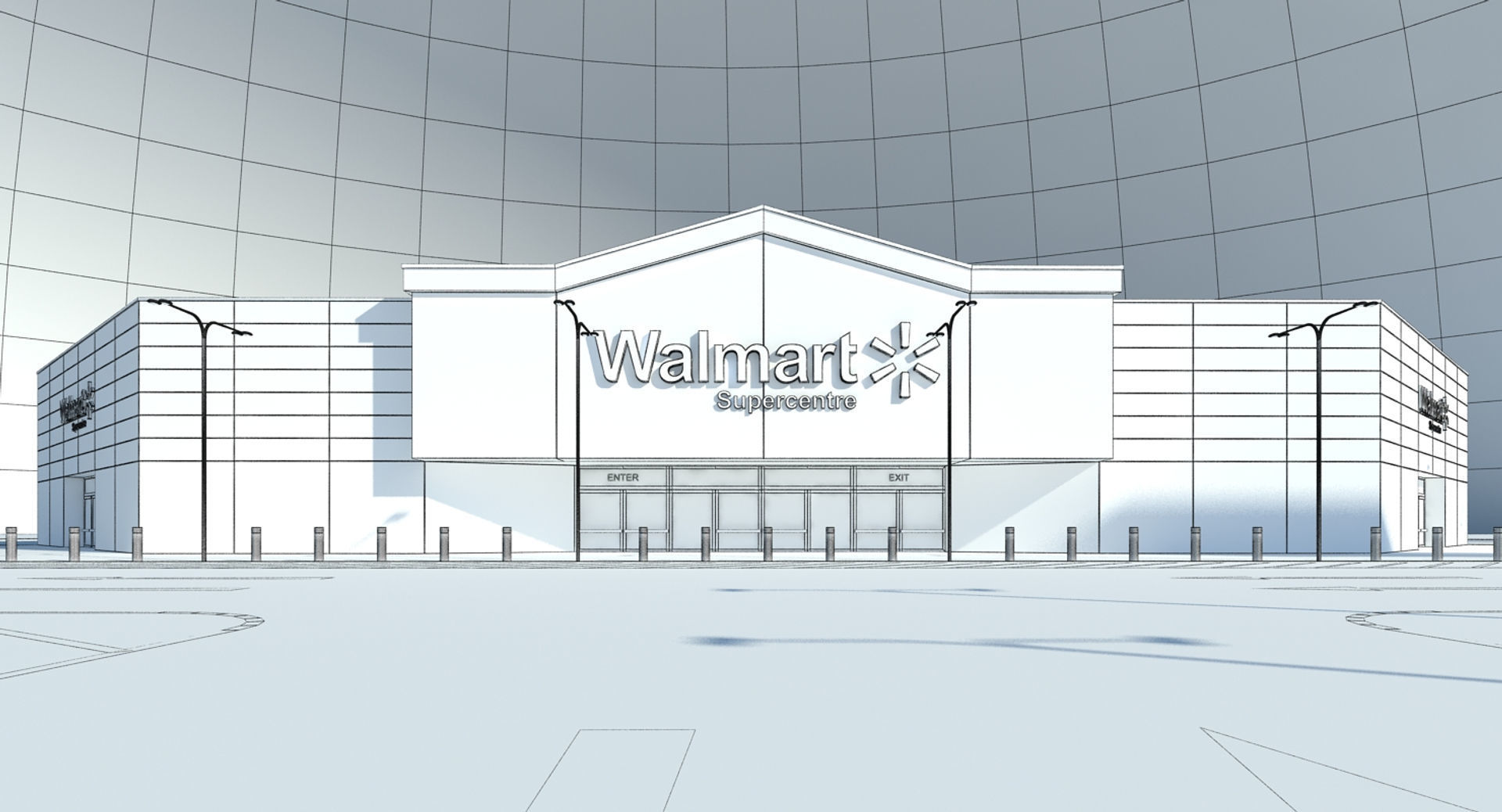 Walmart Supercenter Retail Lot 3D model | CGTrader