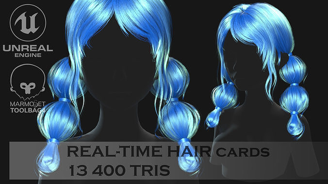 3D model Low poly cards Game-ready hairstyle with tails VR / AR / low ...