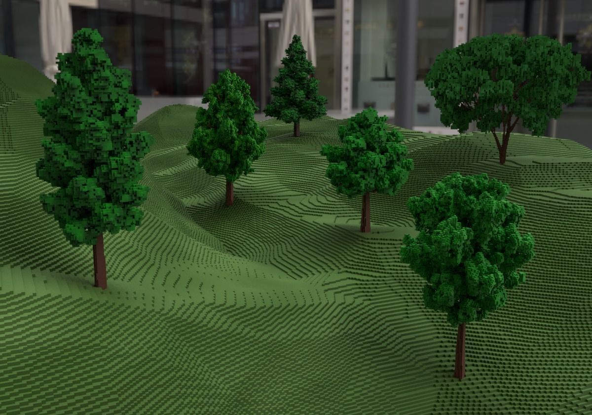 3D tree set that simulates pixel art free 3D model | CGTrader