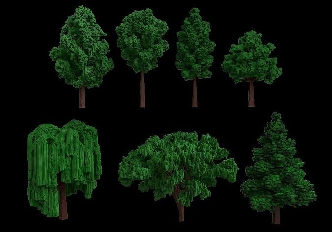 3D tree set that simulates pixel art free 3D model | CGTrader