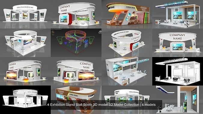 4 Exhibition Stand Stall Booth 3D model 3D Model Collection | CGTrader