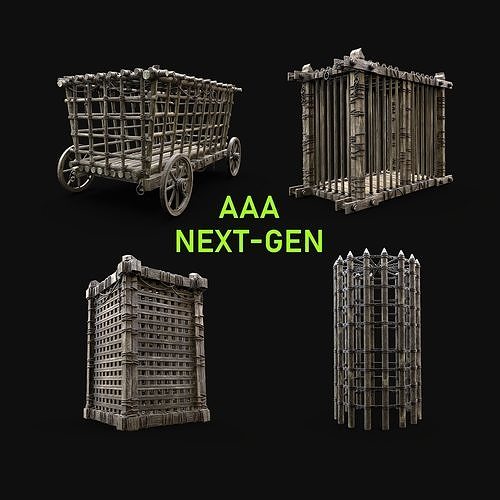 CAGE PACK ANIMAL HUMAN MEDIEVAL FARM WOODEN LOCKER COLLECTION VR / AR ...
