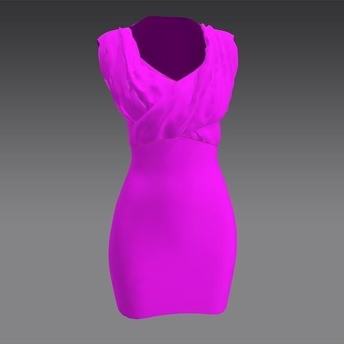 DRESS LOOK PINK MAGENTA COLOR DRAPED STRAP DRESS 3D model | CGTrader