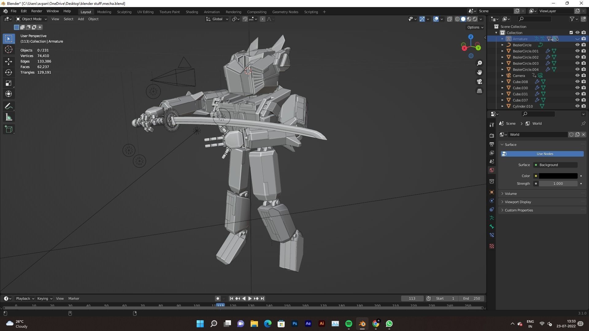 mecha figure holding sword free VR / AR / low-poly 3D model rigged ...