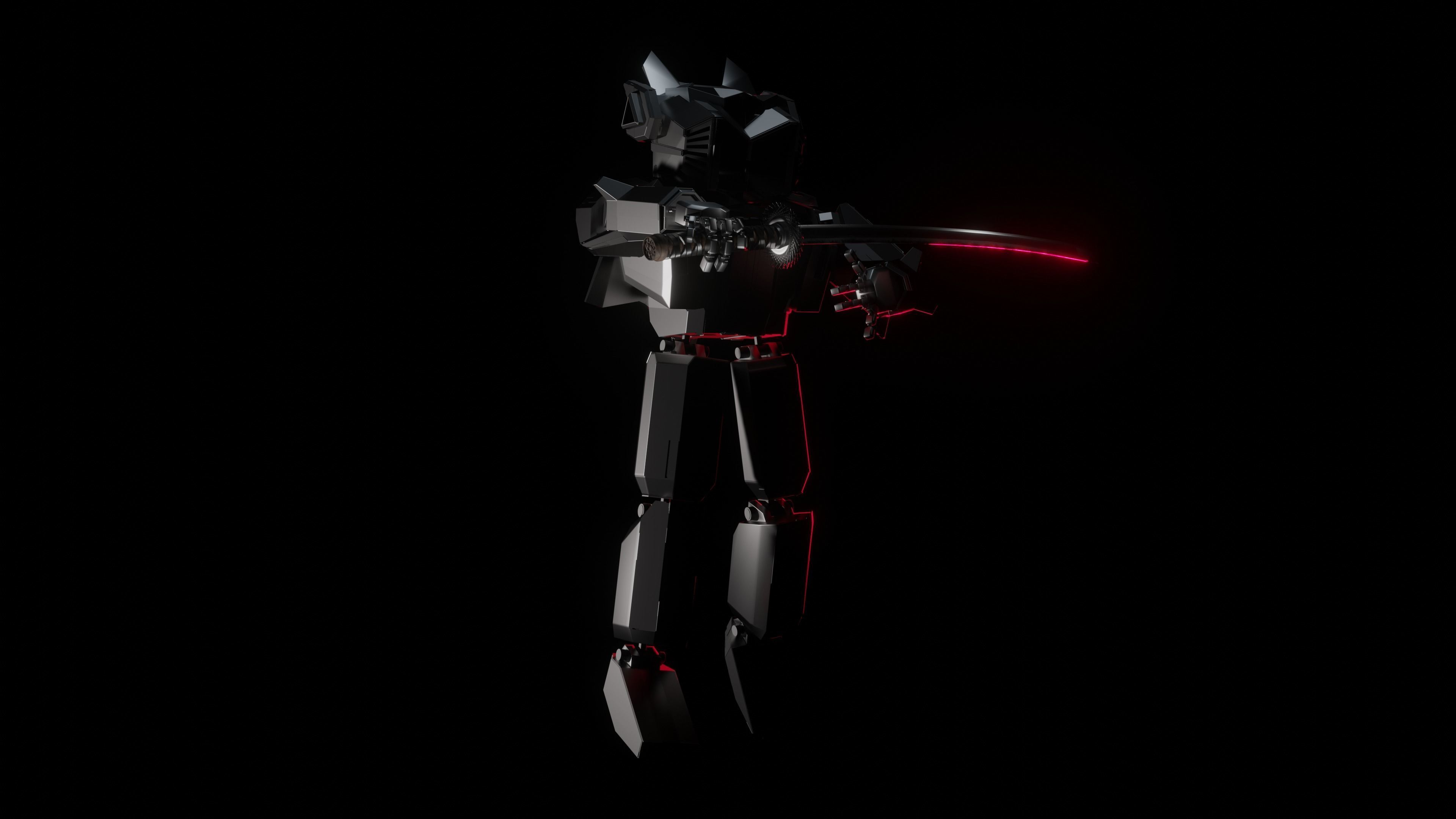 mecha figure holding sword free VR / AR / low-poly 3D model rigged ...