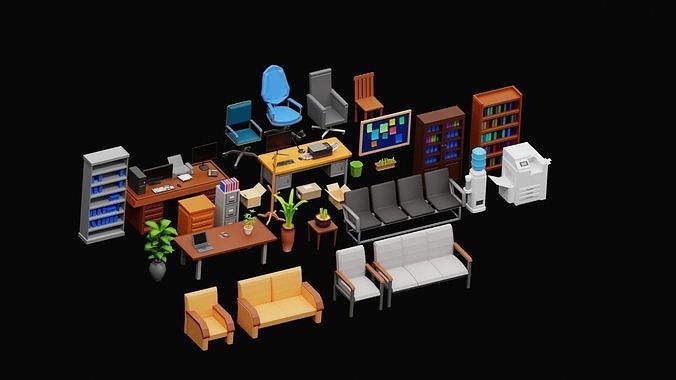 3D model LowPoly Office pack VR / AR / low-poly | CGTrader