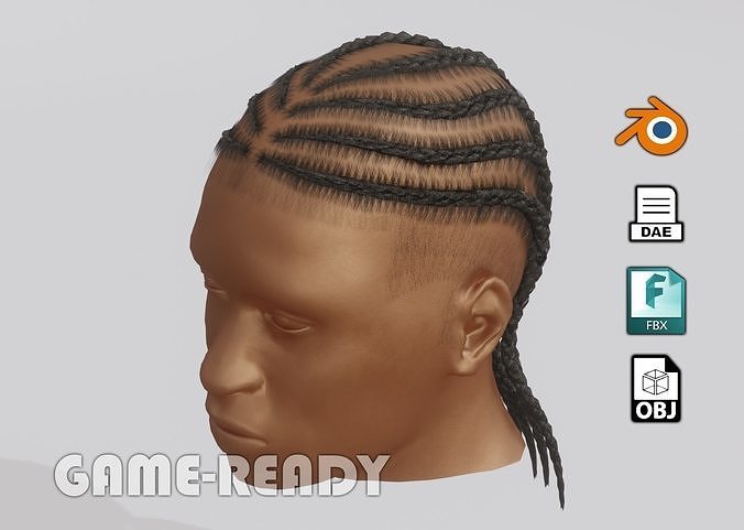 3D model Male afro hair braids Low-poly 3D model VR / AR / low-poly ...