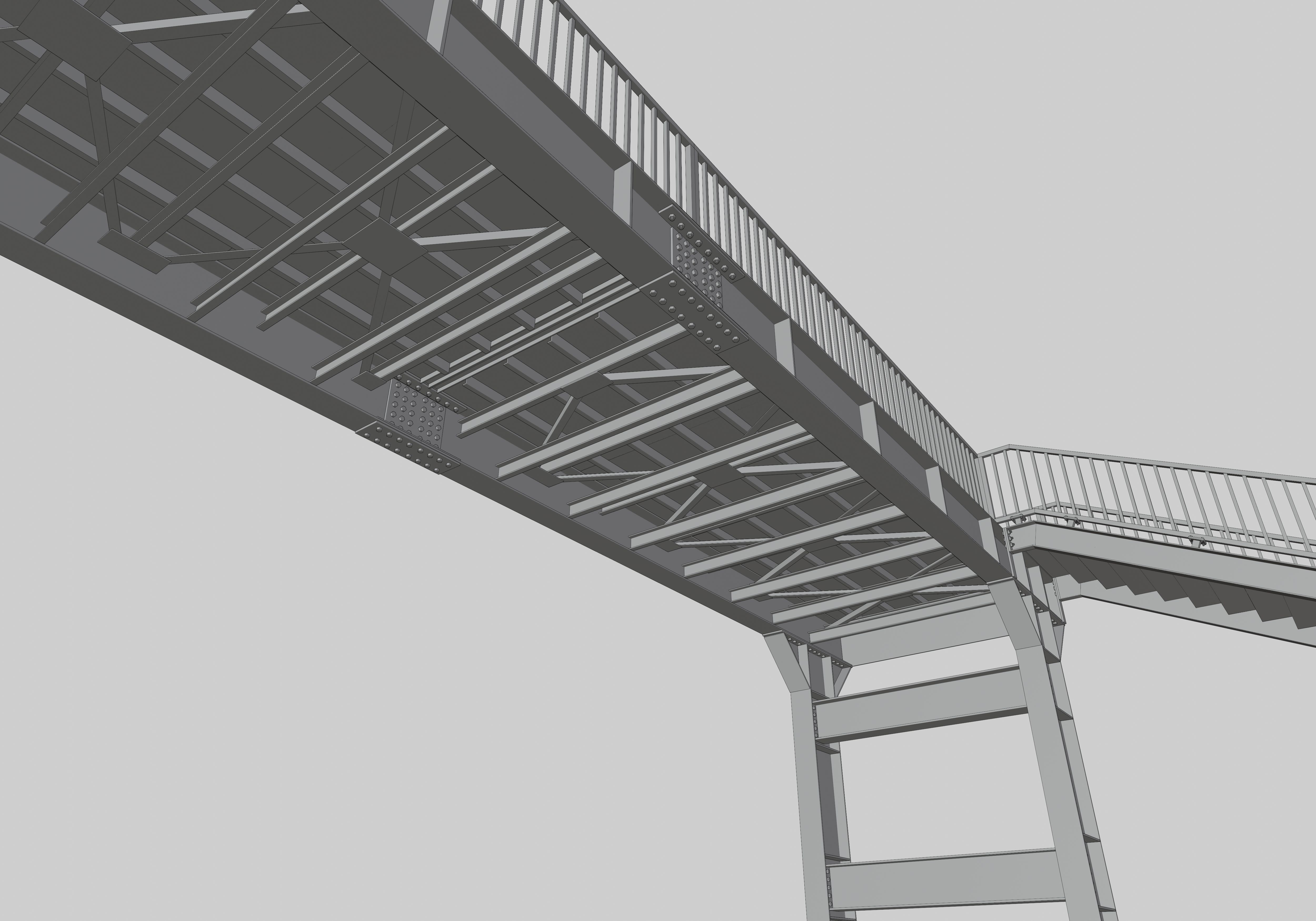 Steel Pedestrian Bridge - Three Columns - Straight Type-3 3D model ...