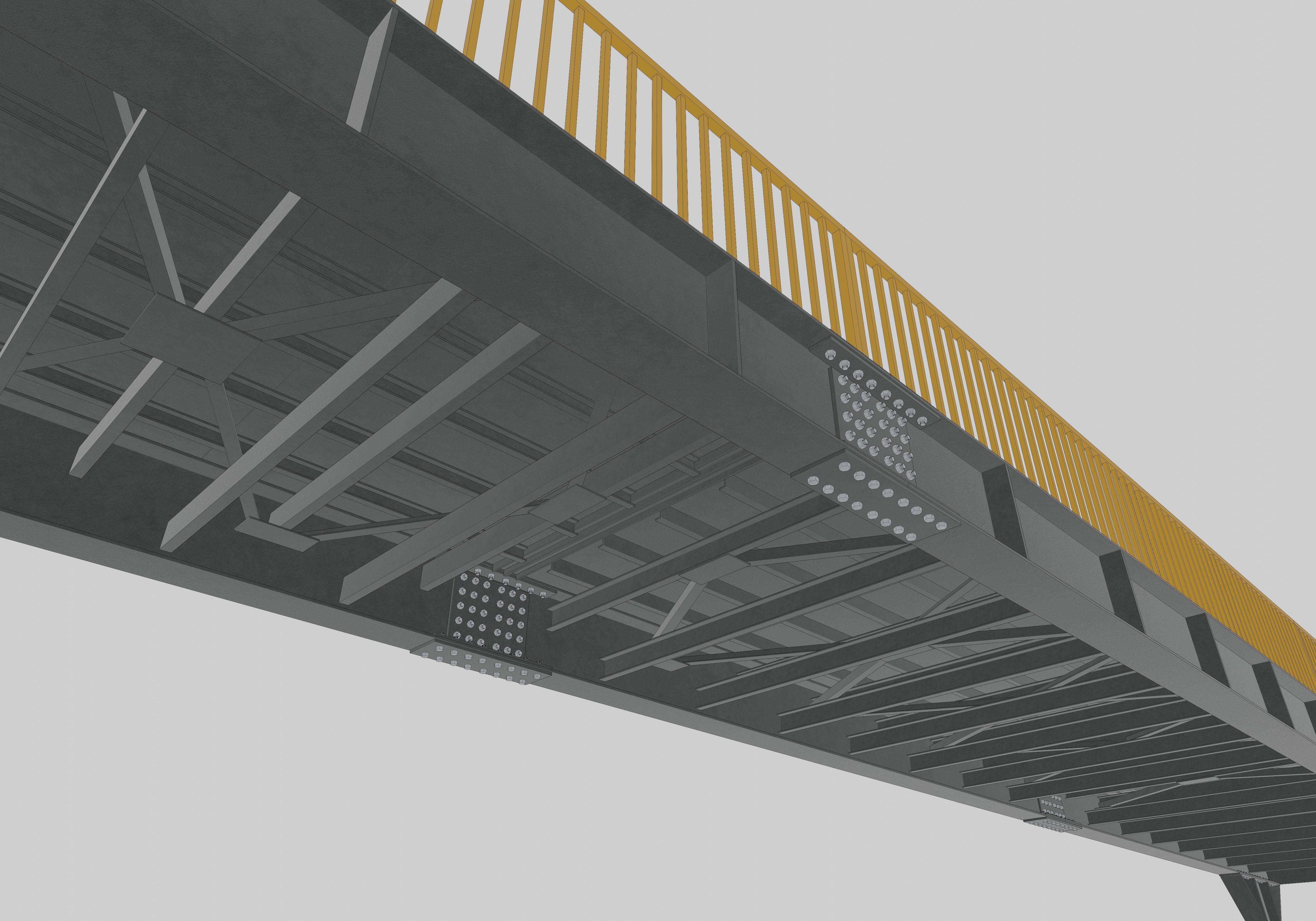 Steel Pedestrian Bridge - Three Columns - Straight Type-3 3D model ...