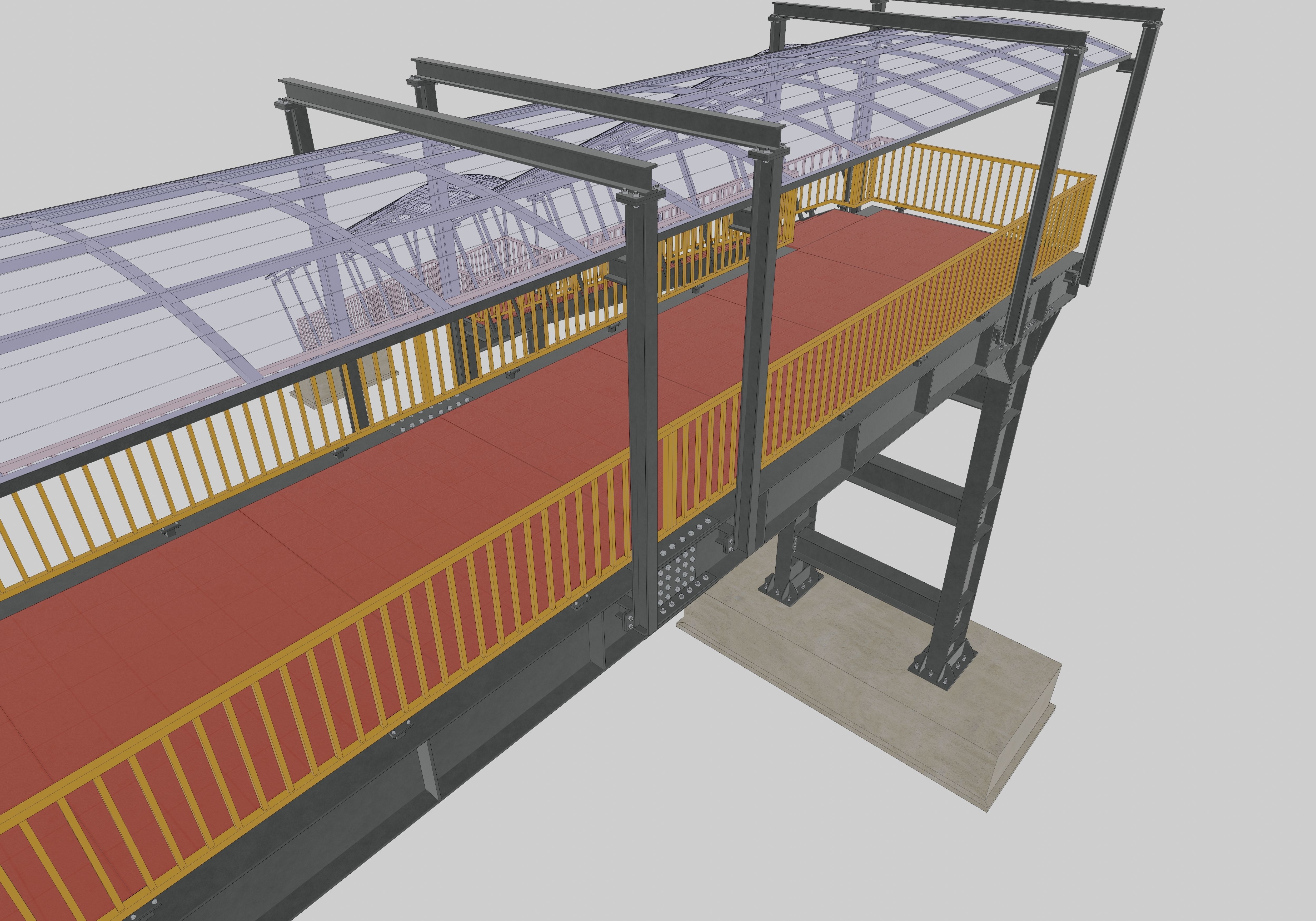 Steel Pedestrian Bridge - Three Columns - Straight Close Type-4 3D ...