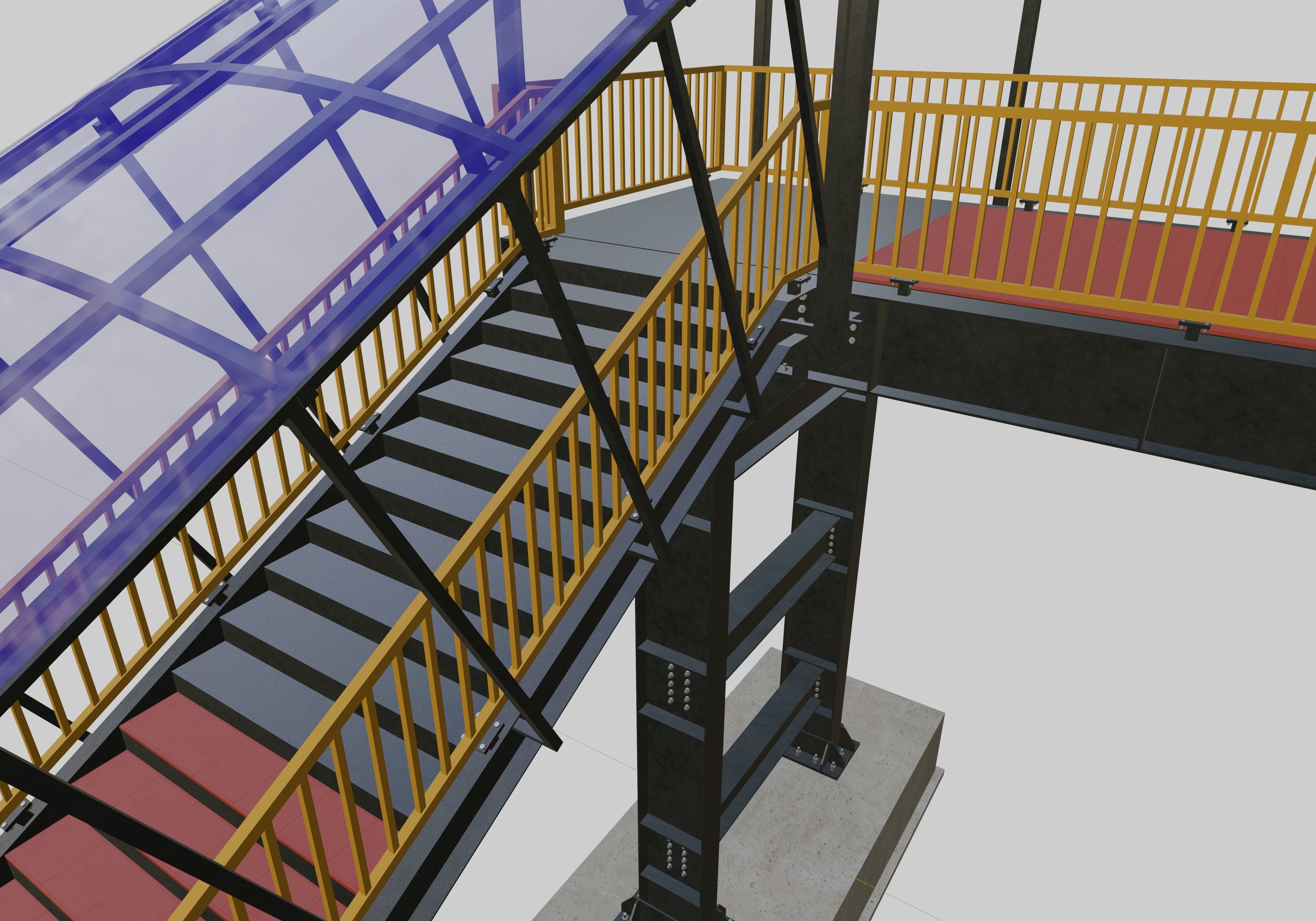 Steel Pedestrian Bridge - Three Columns - Straight Close Type-4 3D ...