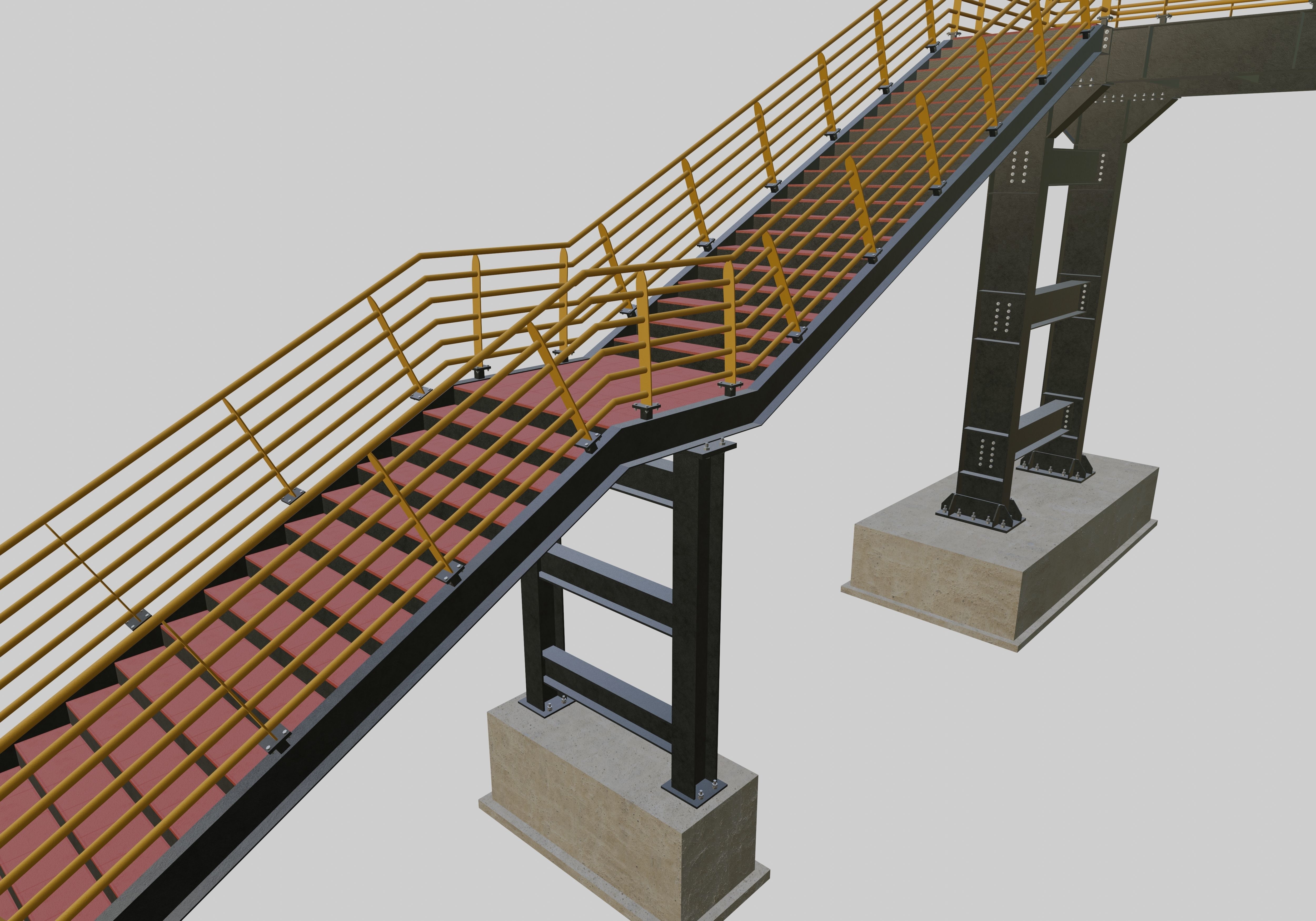 Steel Pedestrian Bridge - Two Columns-Pipe Rail-Straight Type-5 3D ...