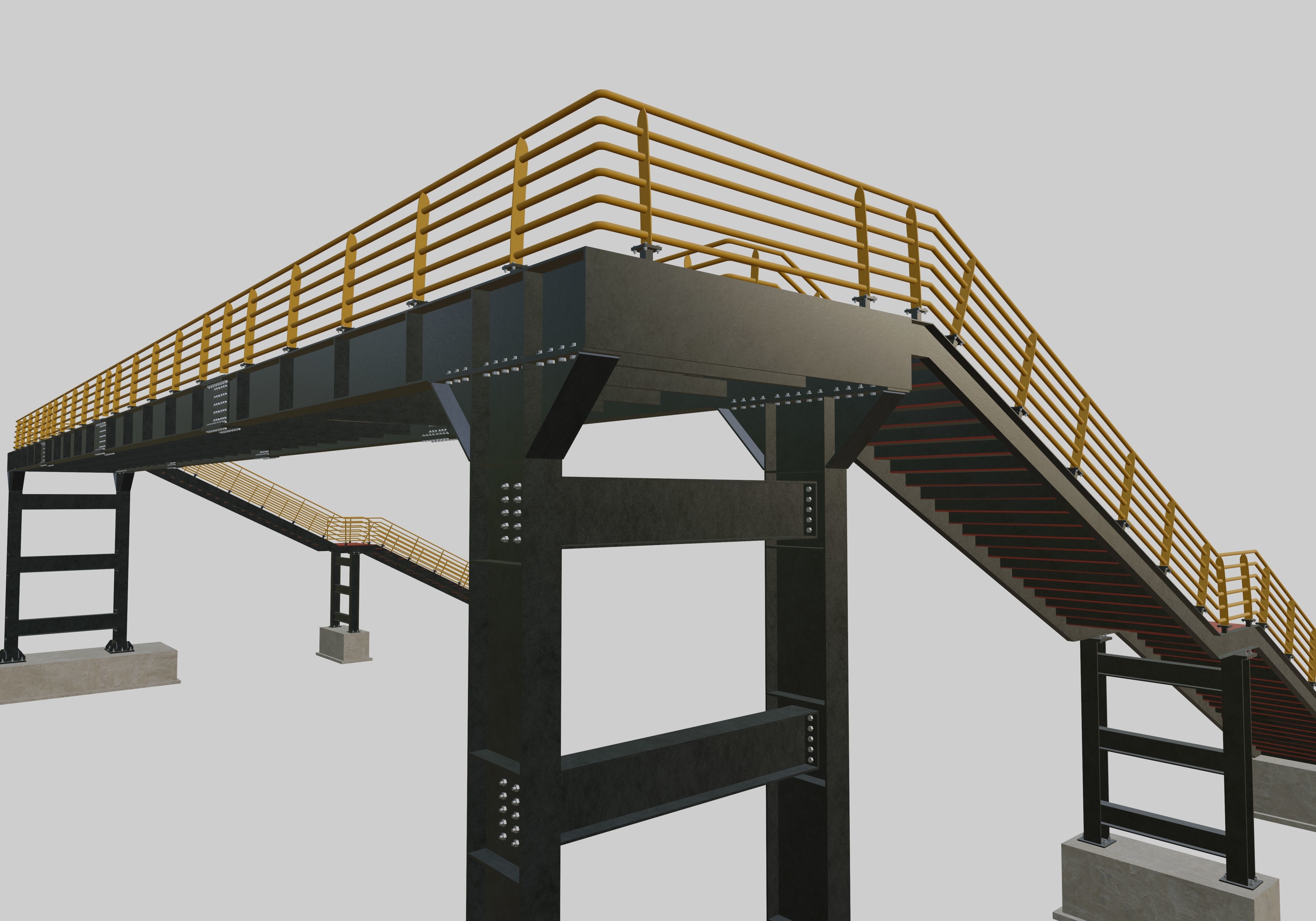Steel Pedestrian Bridge - Two Columns-Pipe Rail-Straight Type-5 3D ...