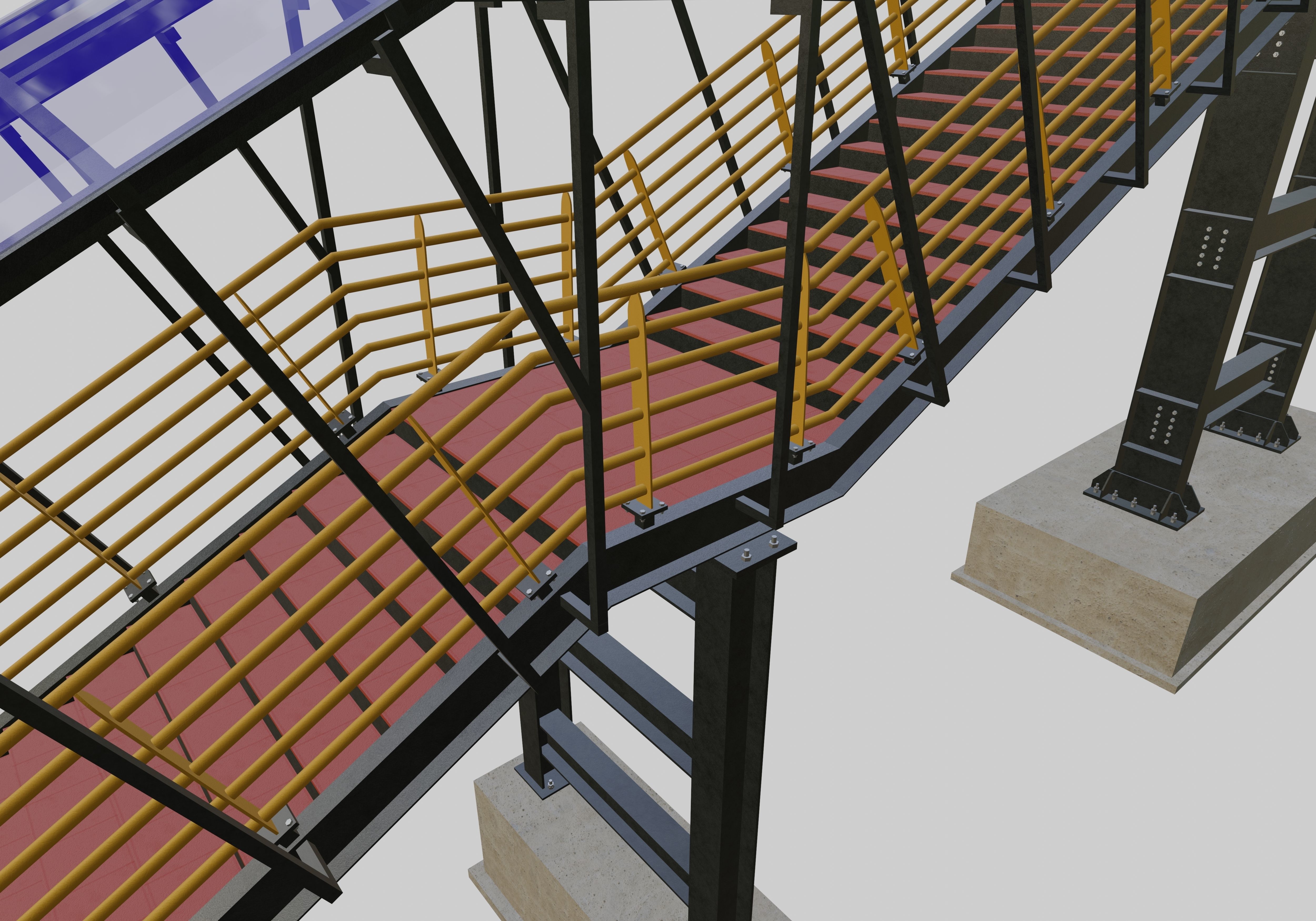 Steel Pedestrian Bridge-Two Columns-Pipe Rail-Straight Type-6 3D model ...