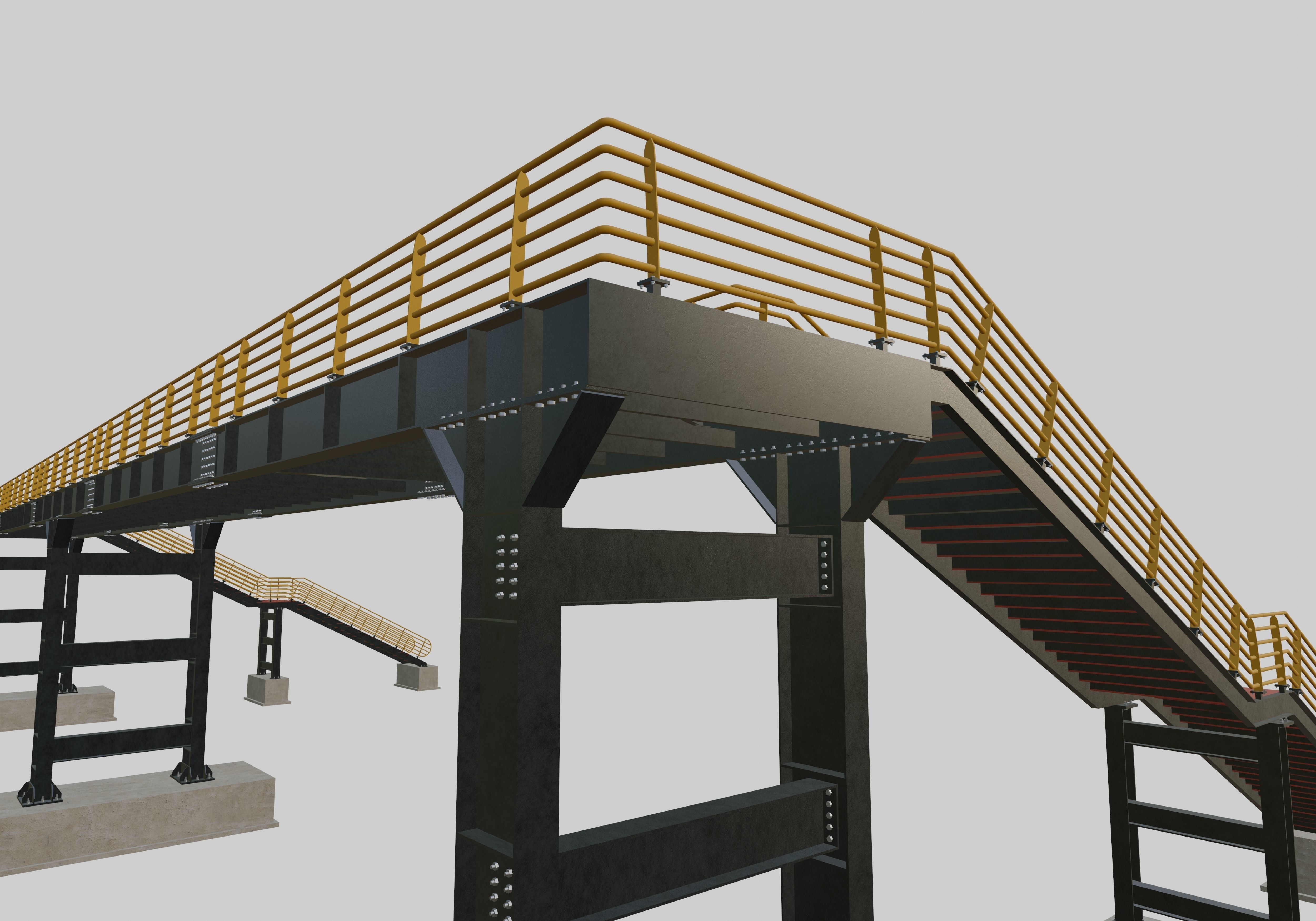 Steel Pedestrian Bridge-Three Columns-Pipe Rail-Straight Type-7 3D ...