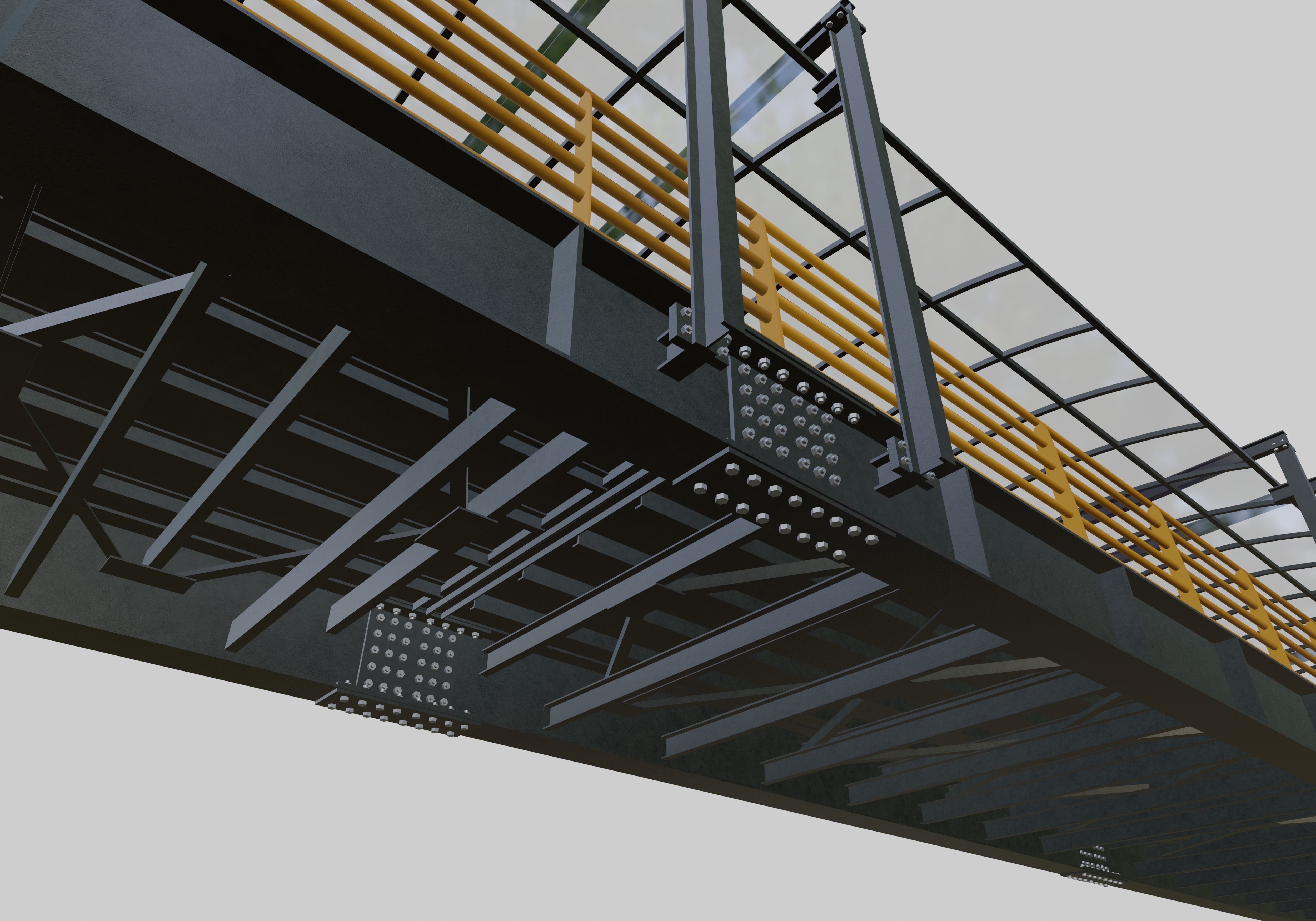 Steel Pedestrian Bridge-Three Columns-Pipe Rail-Straight Type-8 3D ...