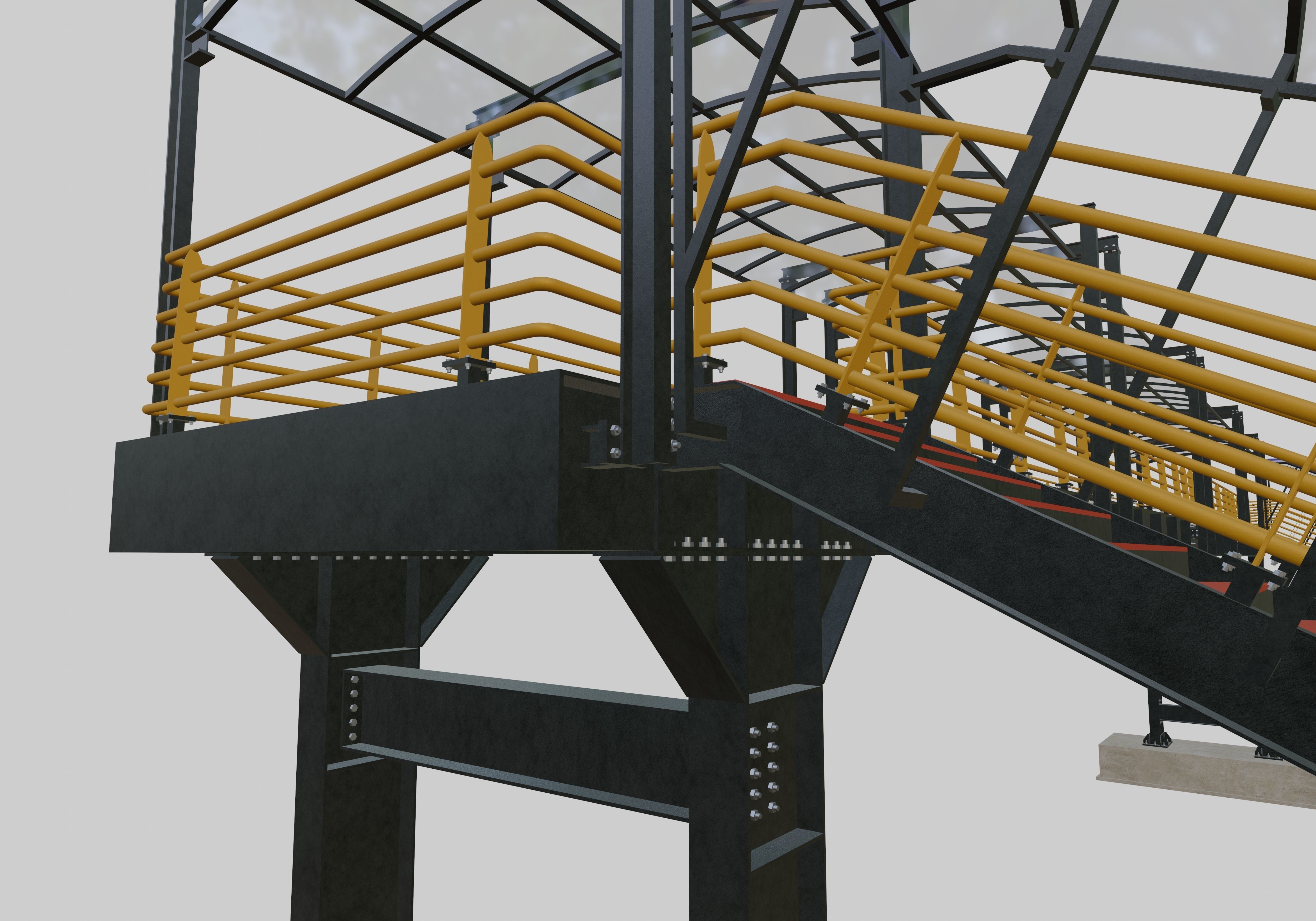 Steel Pedestrian Bridge-Three Columns-Pipe Rail-Straight Type-8 3D ...