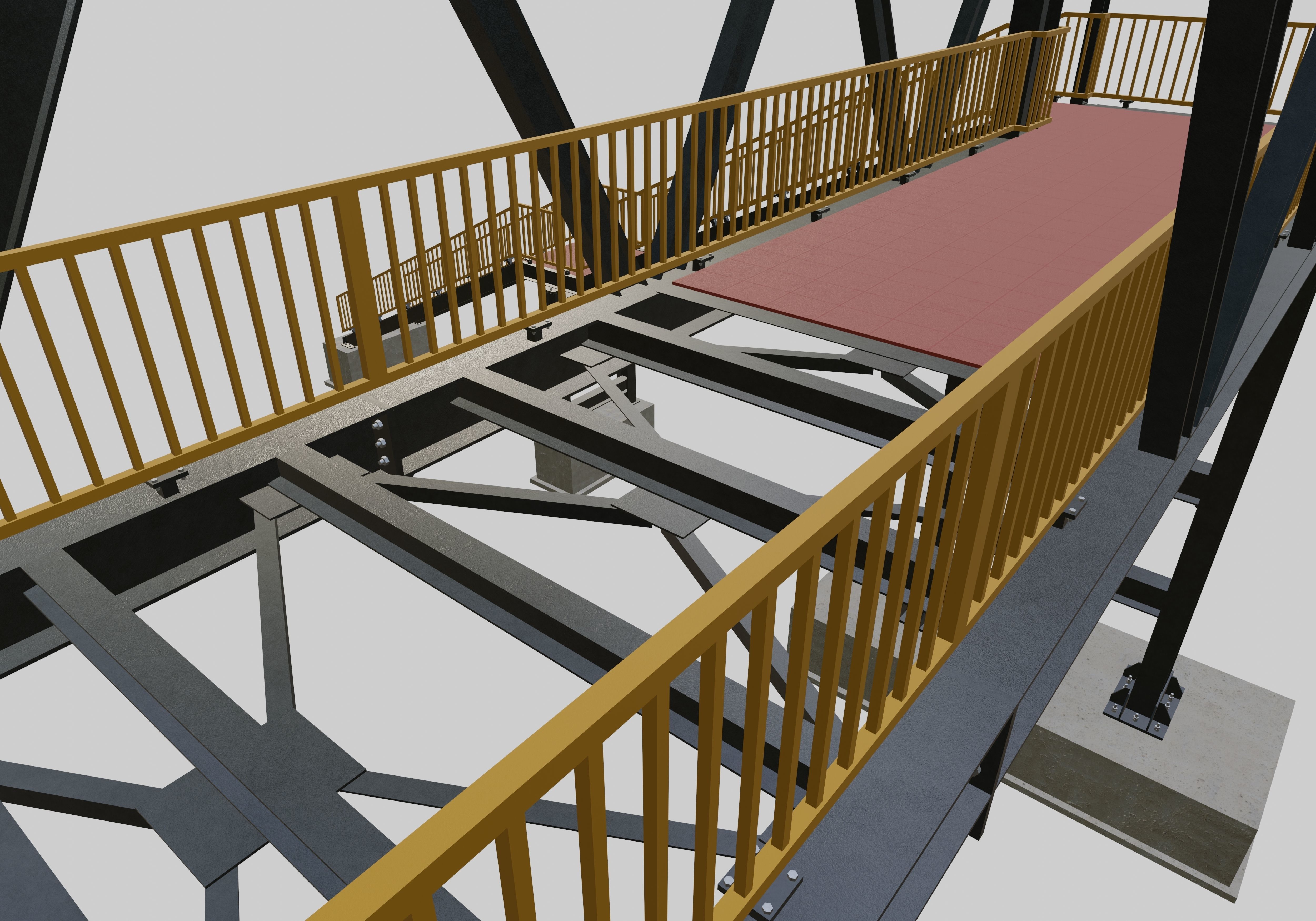 Steel Pedestrian Bridge - Three Columns - Truss Type-10 3D model | CGTrader