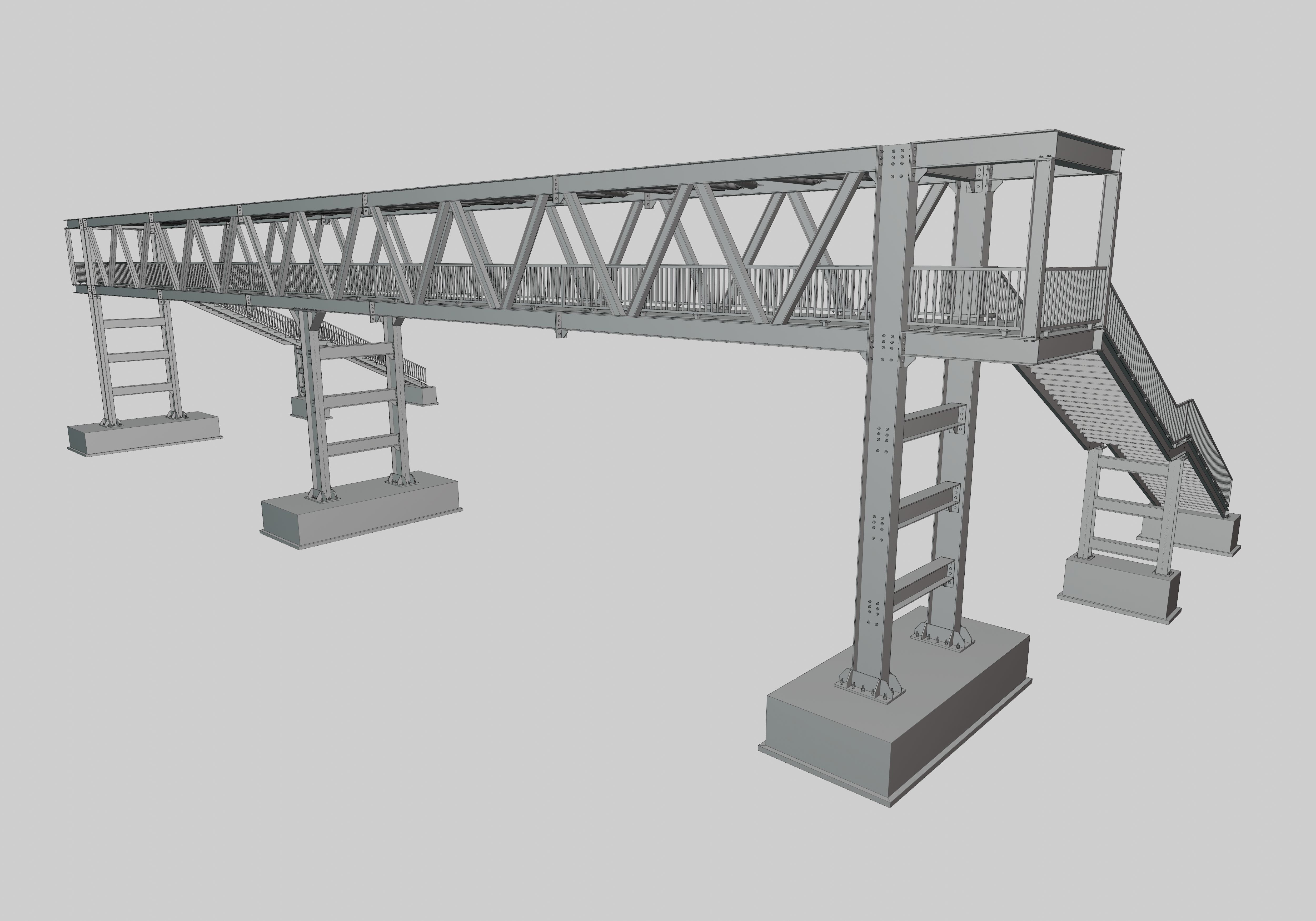 Steel Pedestrian Bridge - Three Columns - Truss Type-10 3D model | CGTrader