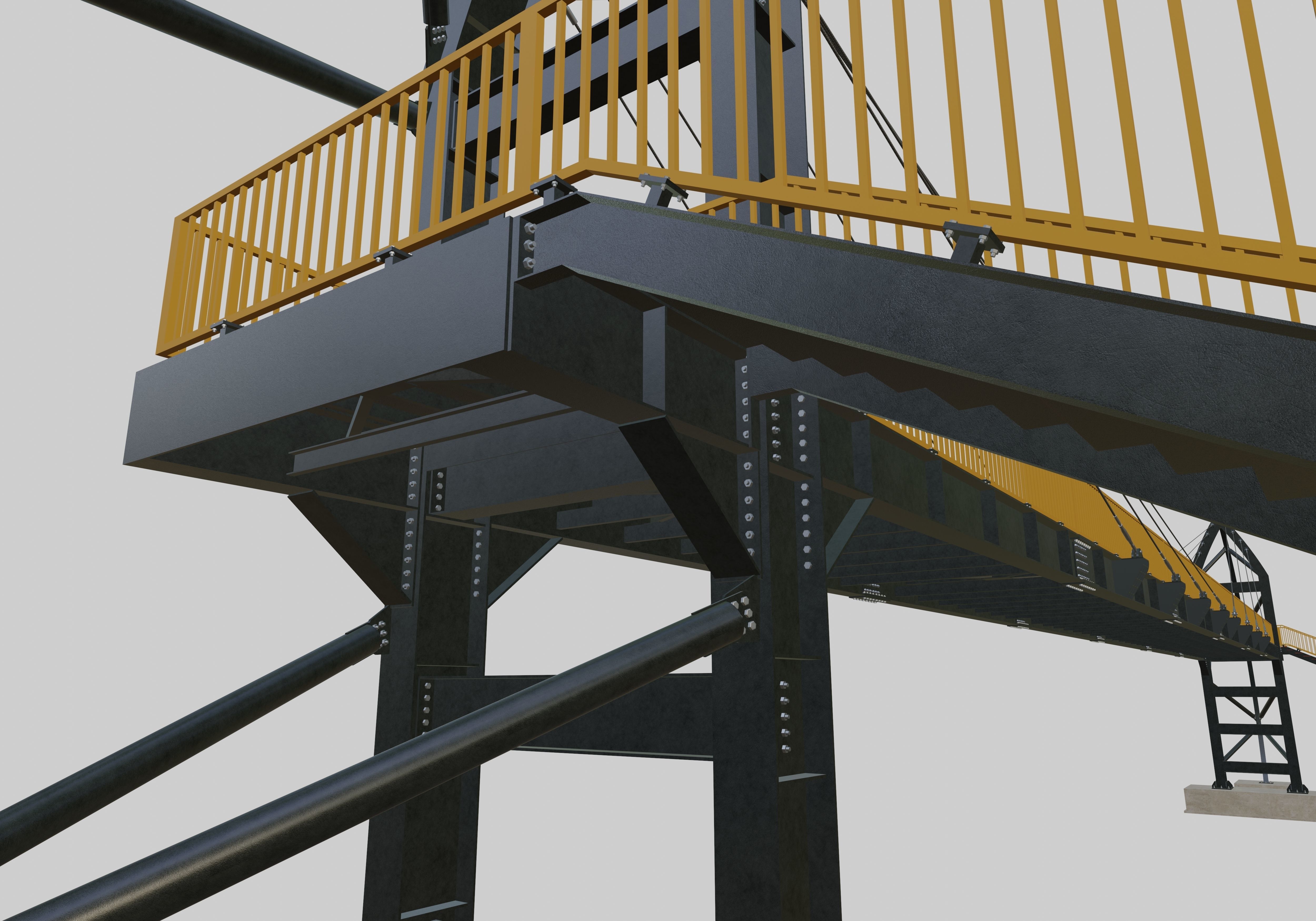 Steel Pedestrian Bridge - Flat Stair-Sailing Column Type-12 3D model ...