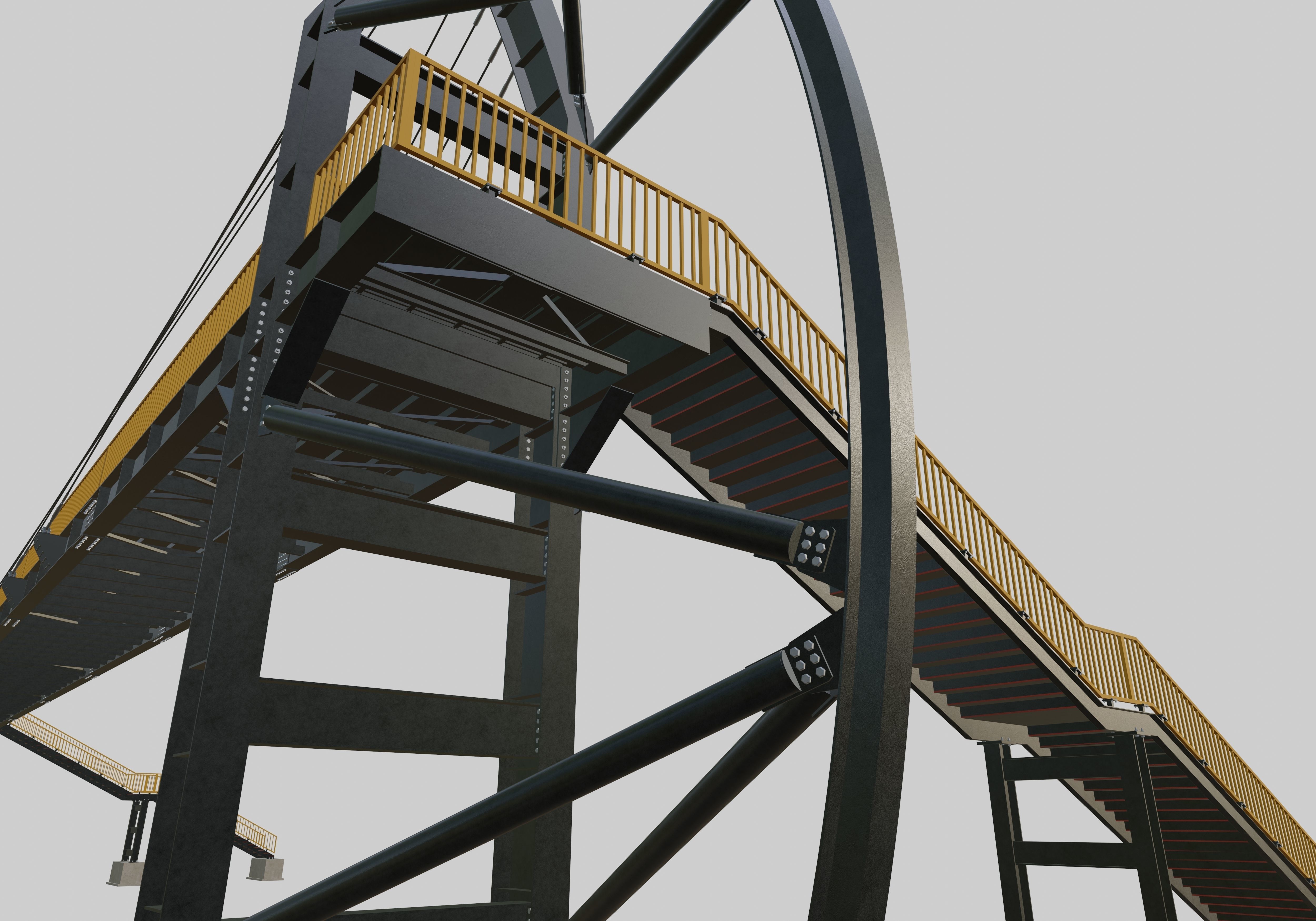 Steel Pedestrian Bridge - Flat Stair-Sailing Column Type-12 3D model ...