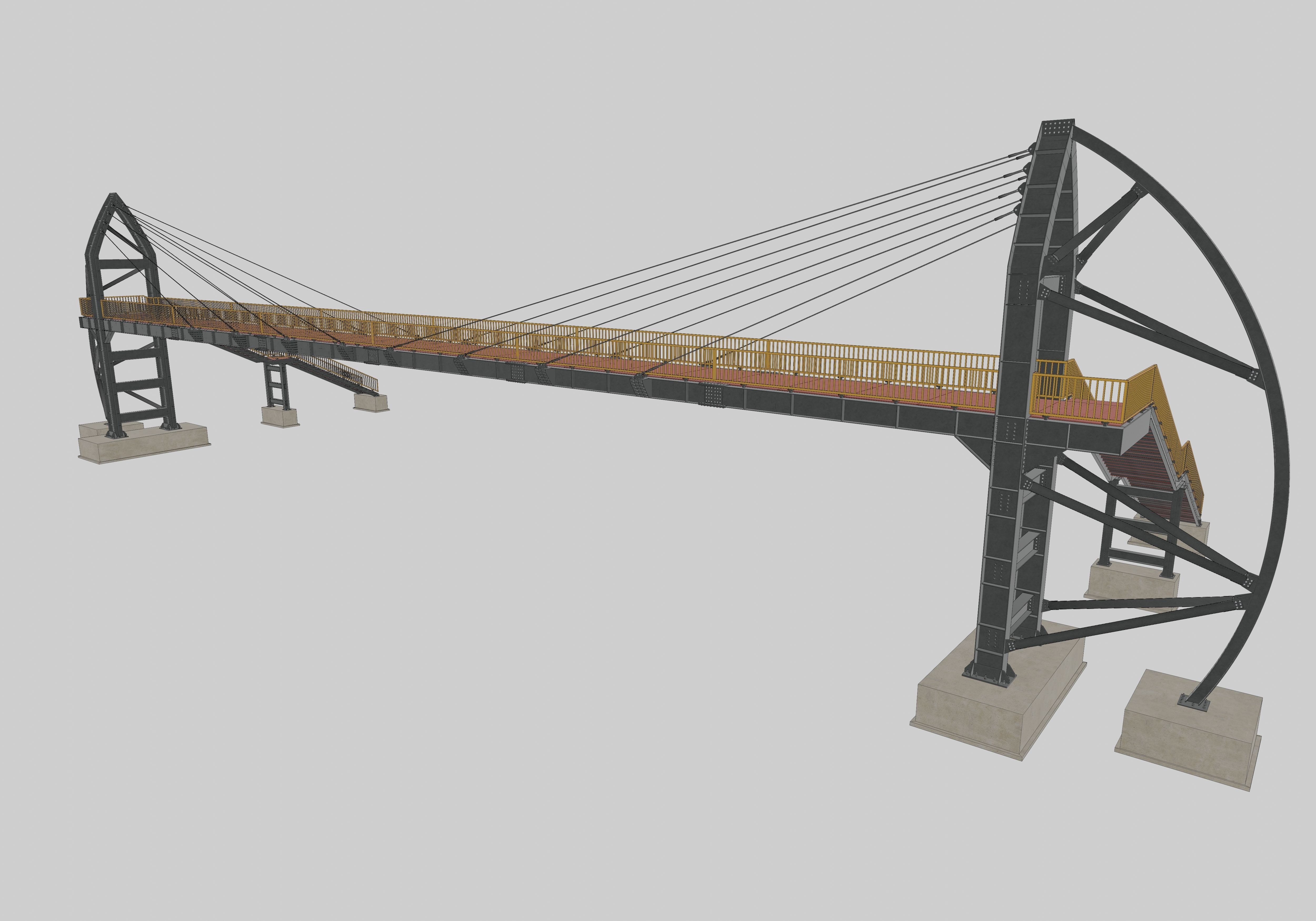 Steel Pedestrian Bridge - Flat Stair-Sailing Column Type-12 3D model ...