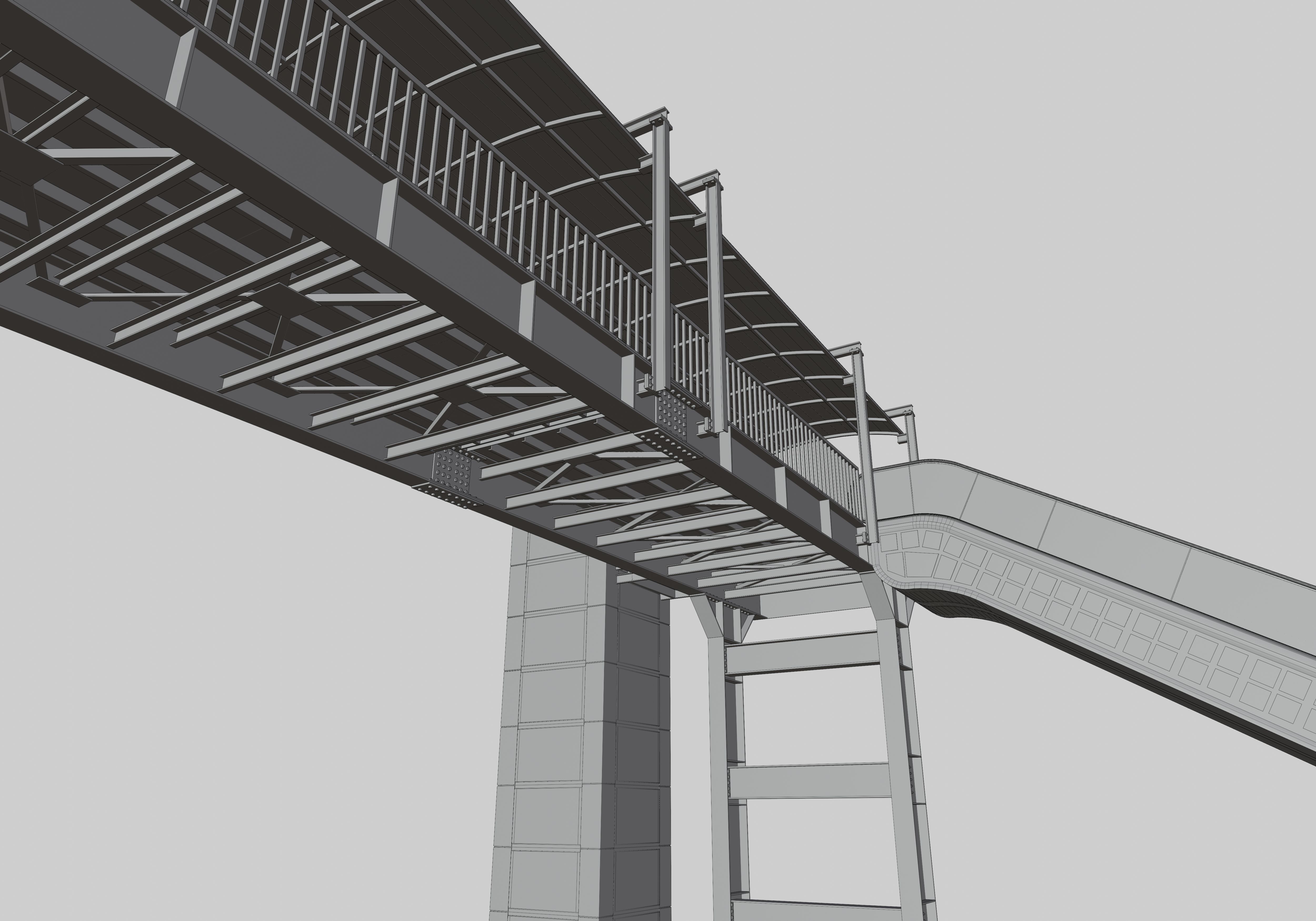Steel Pedestrian Bridge-Elevator-Escalator-Straight Type-20 3D model ...