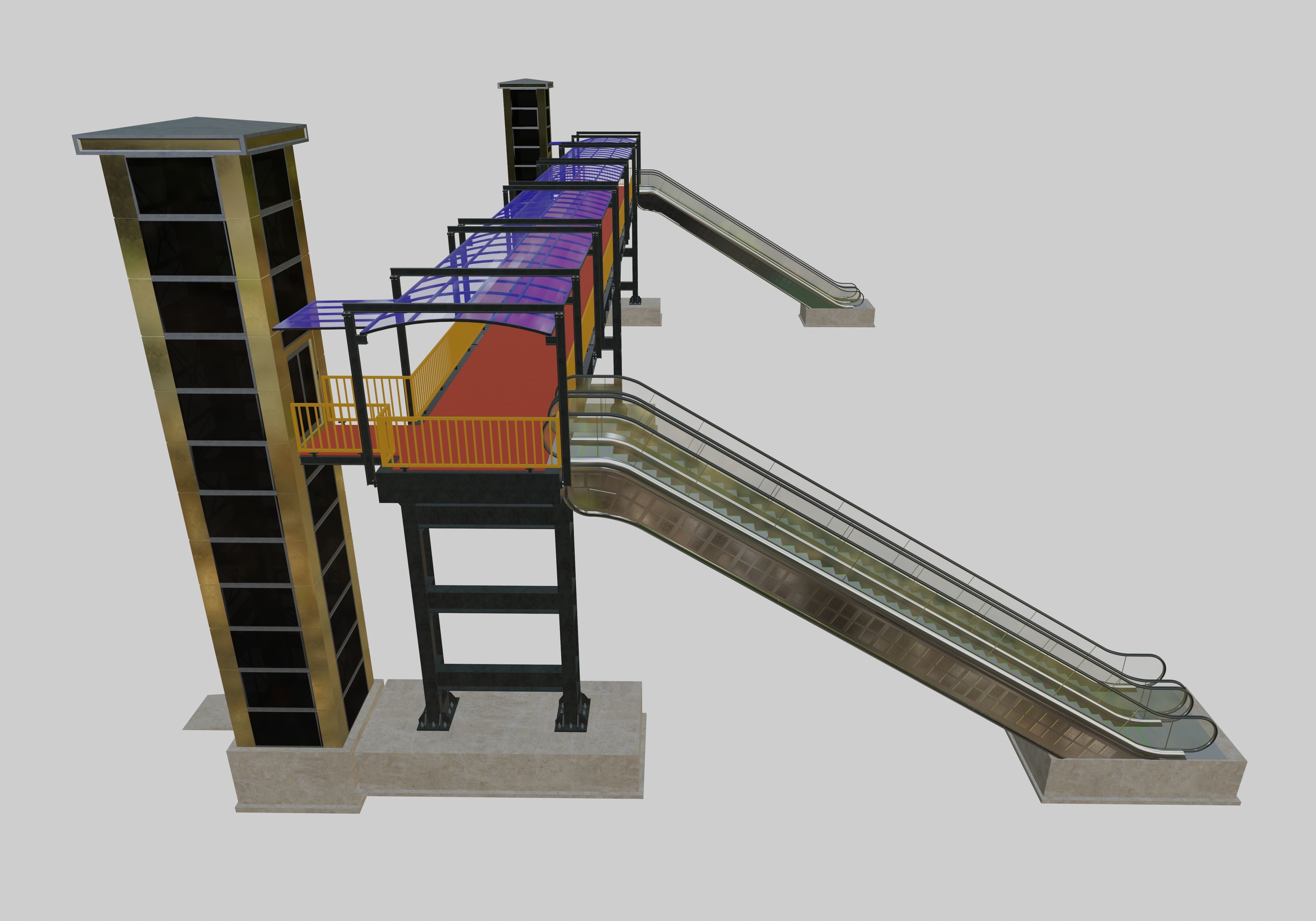Steel Pedestrian Bridge-Elevator-Escalator-Straight Type-20 3D model | CGTrader