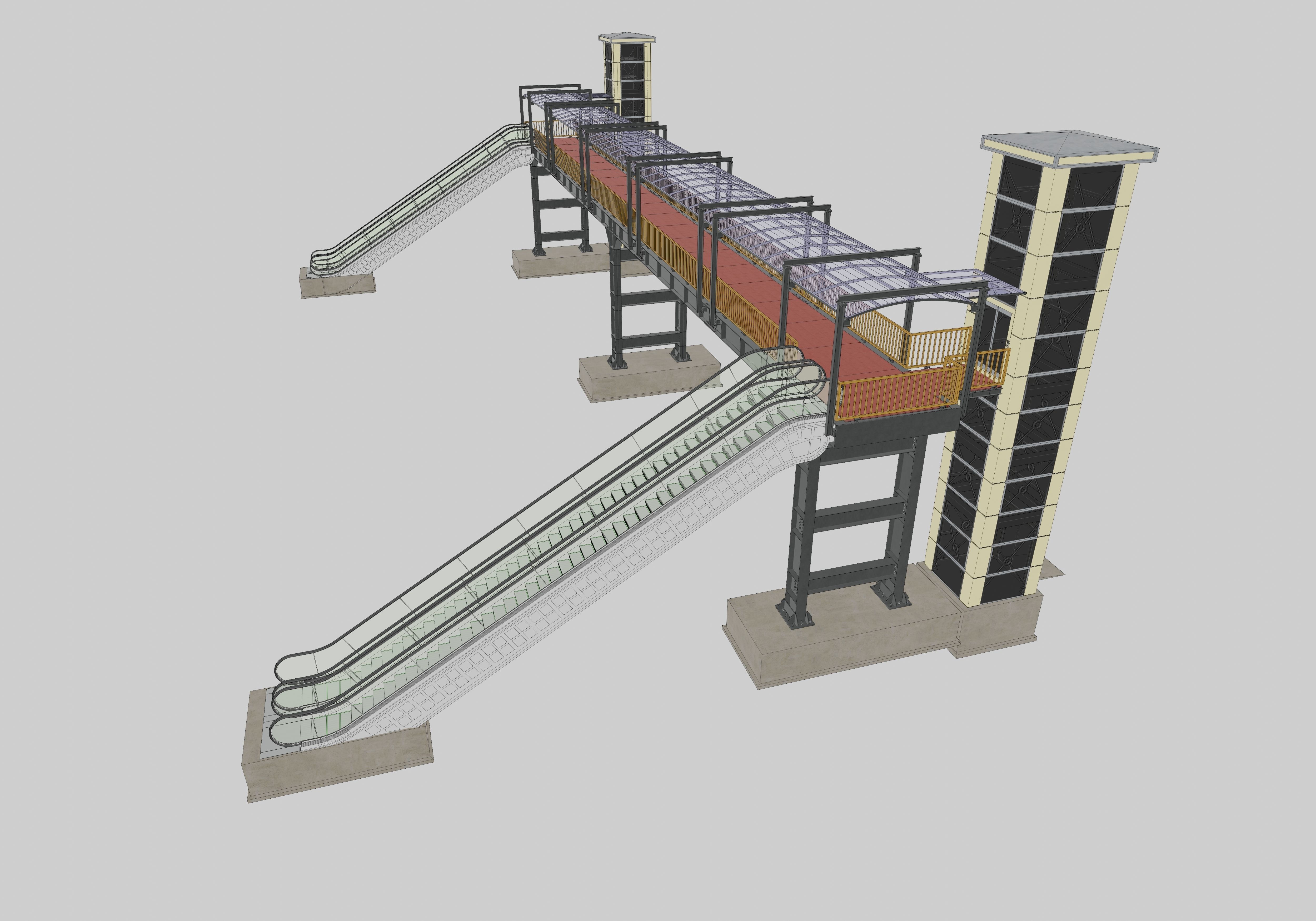Steel Pedestrian Bridge-Elevator-Escalator-Straight Type-20 3D model ...
