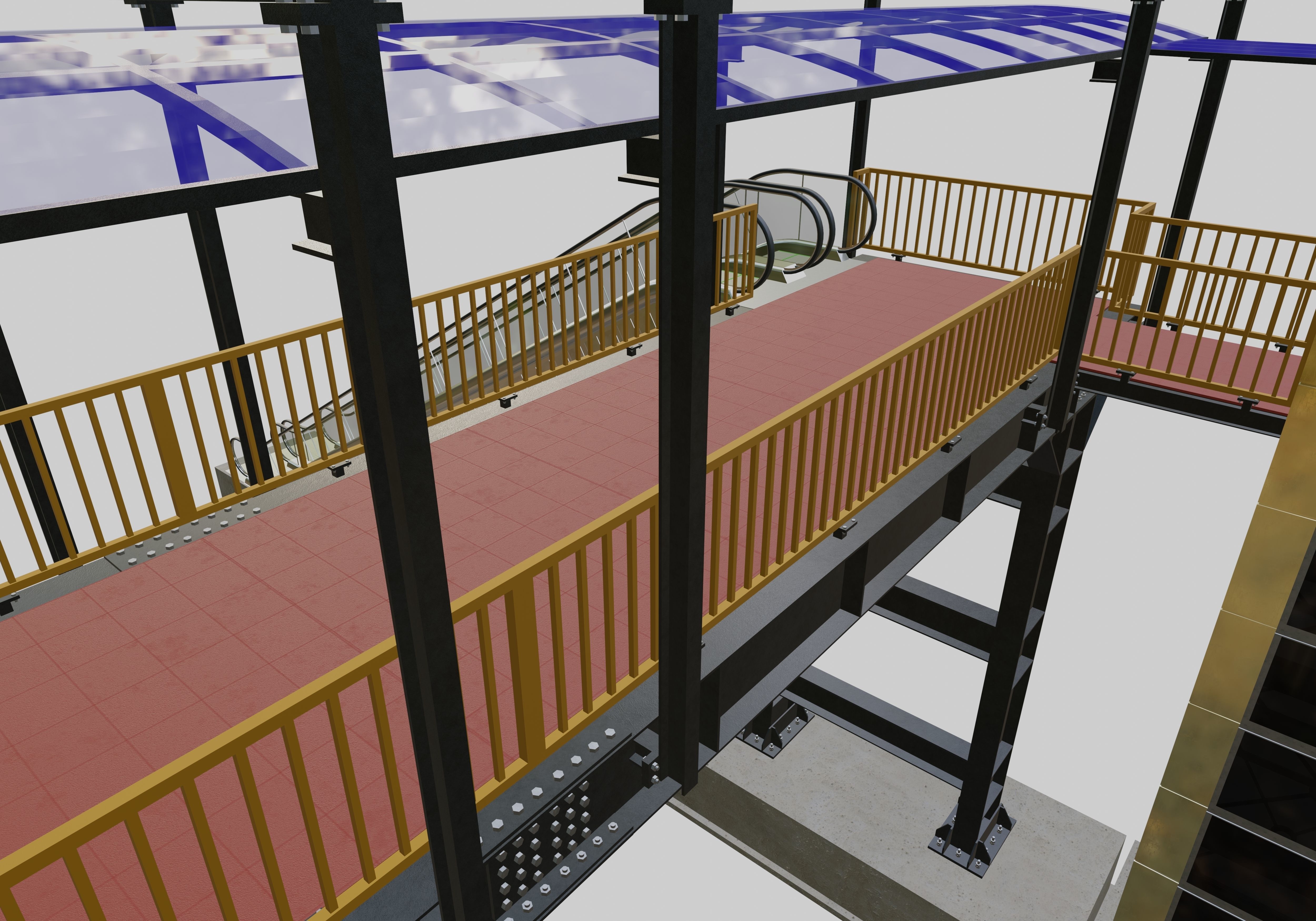 Steel Pedestrian Bridge-Elevator-Escalator-Straight Type-20 3D model ...