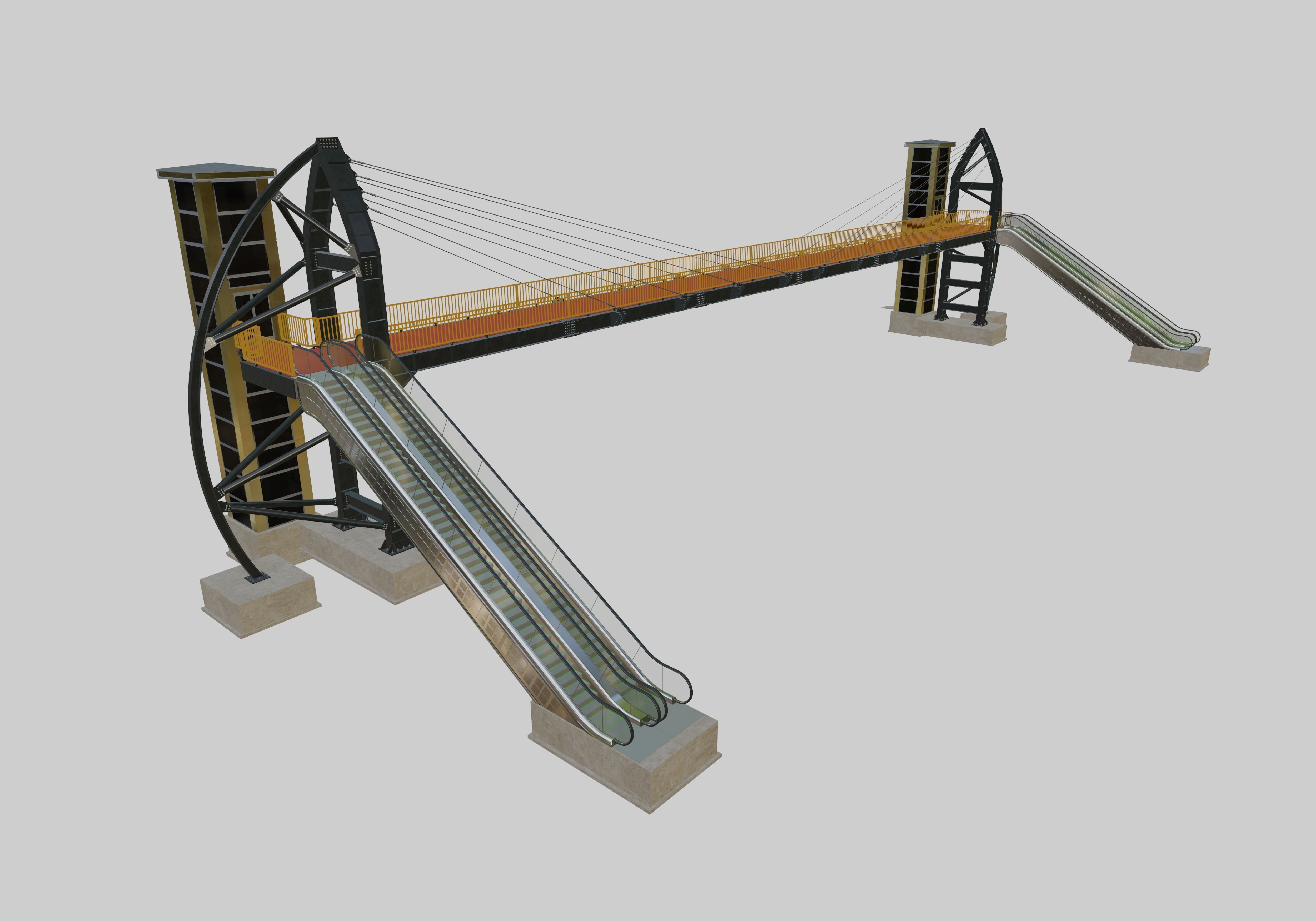 Steel Pedestrian Bridge-Elevator-Escalator-Sailing Type-21 3D model ...