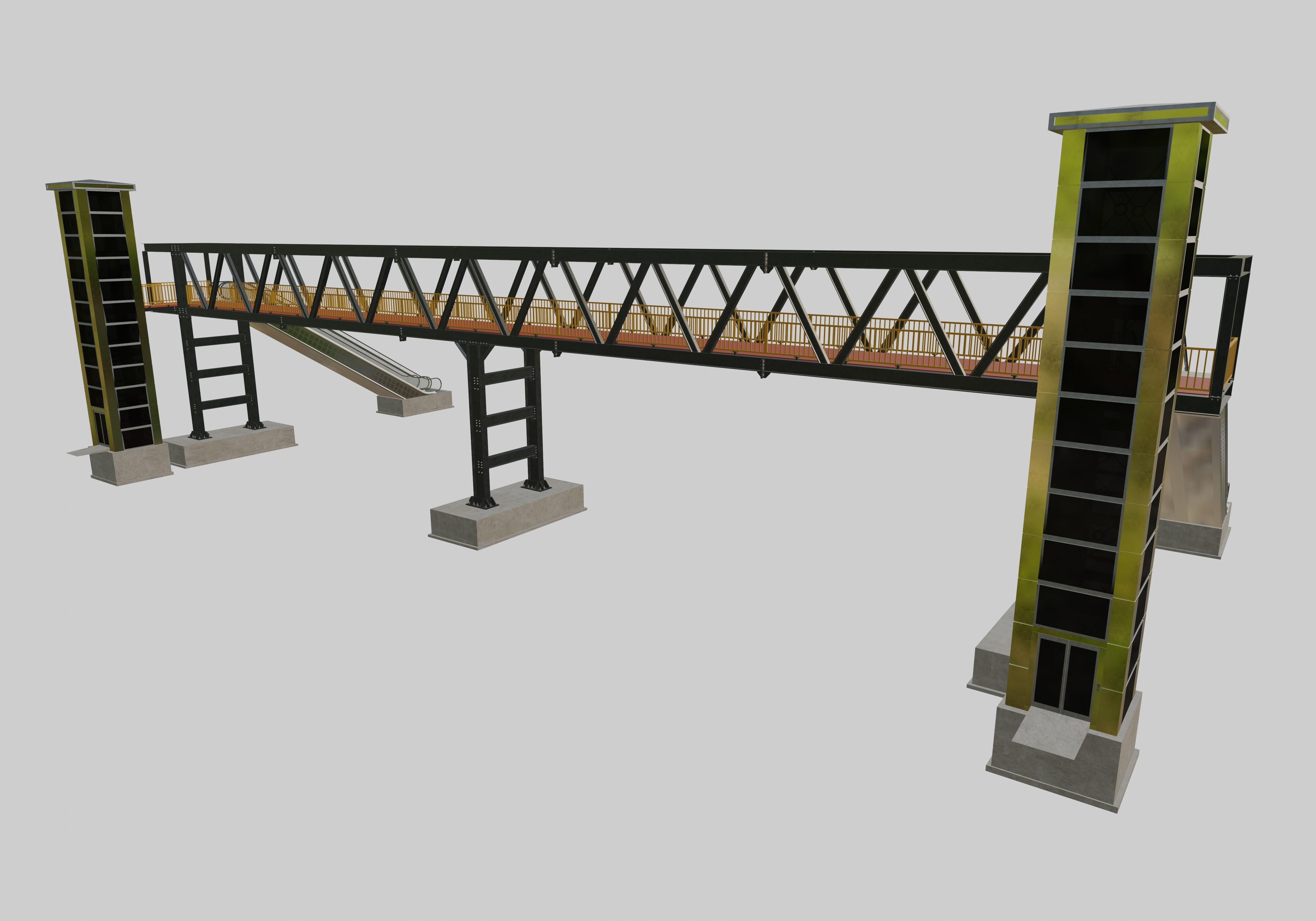 Steel Pedestrian Bridge-Elevator-Escalator-Truss Type-23 3D model ...