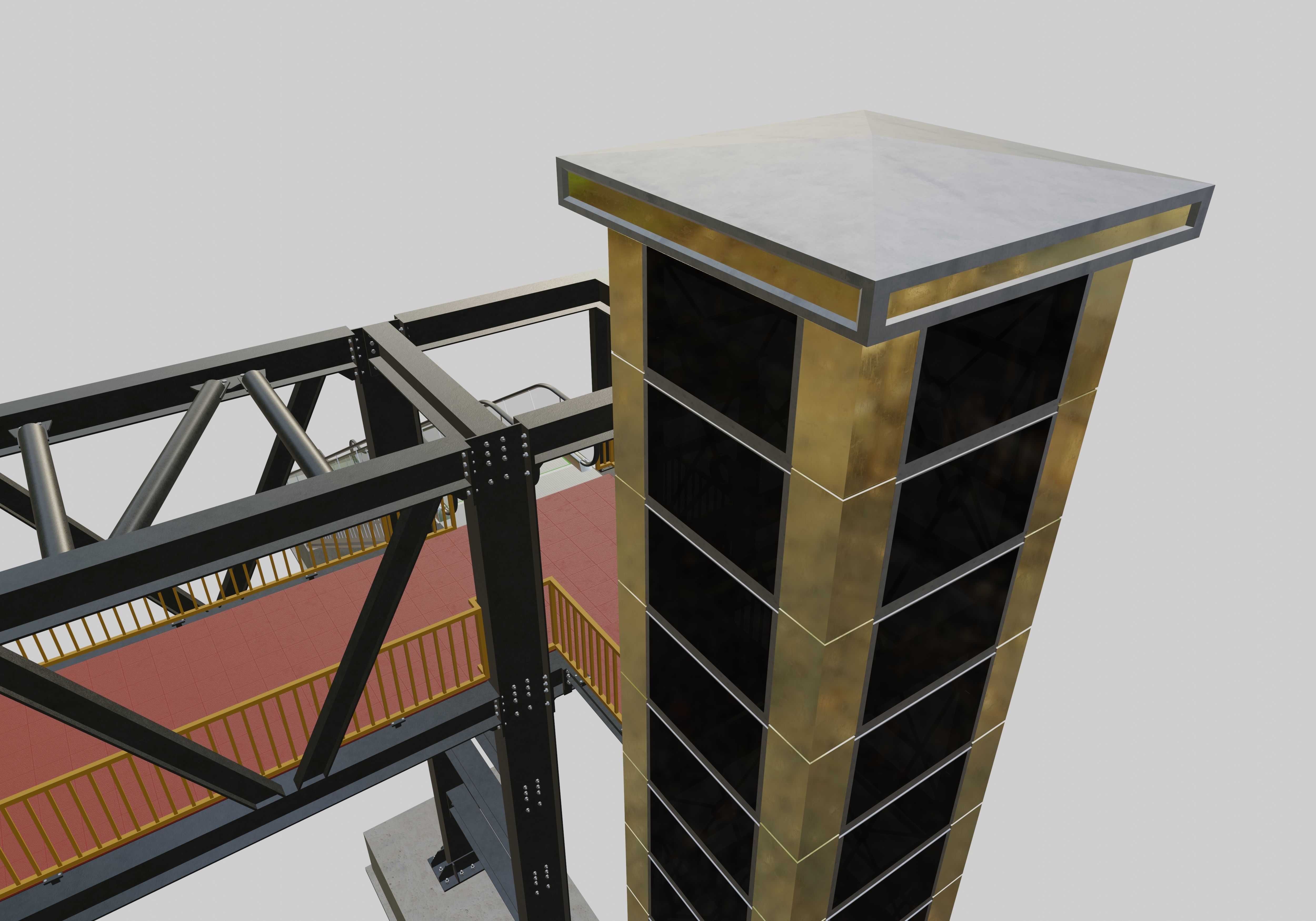Steel Pedestrian Bridge-Elevator-Escalator-Truss Type-23 3D model ...