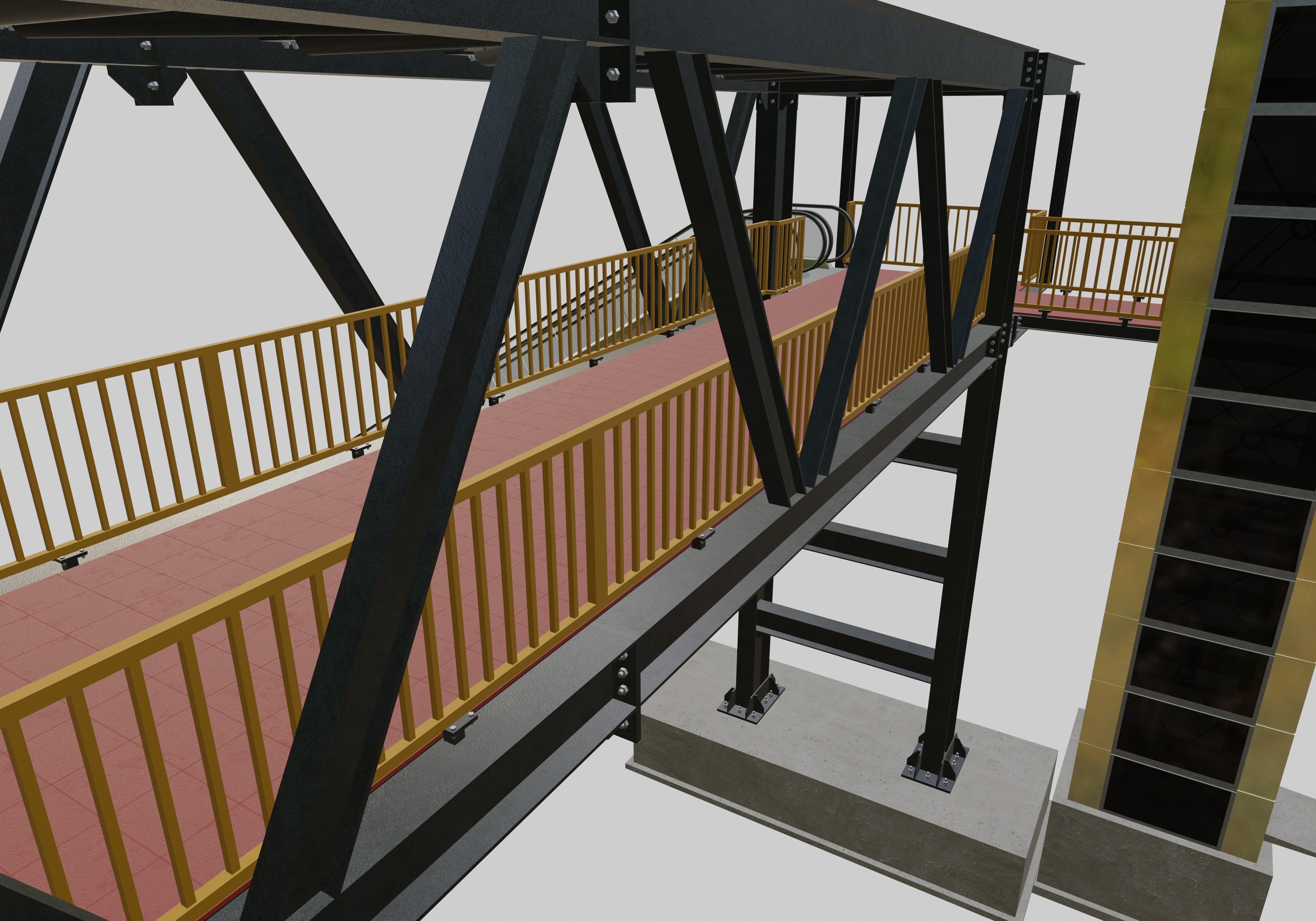 Steel Pedestrian Bridge-Elevator-Escalator-Truss Type-23 3D model ...