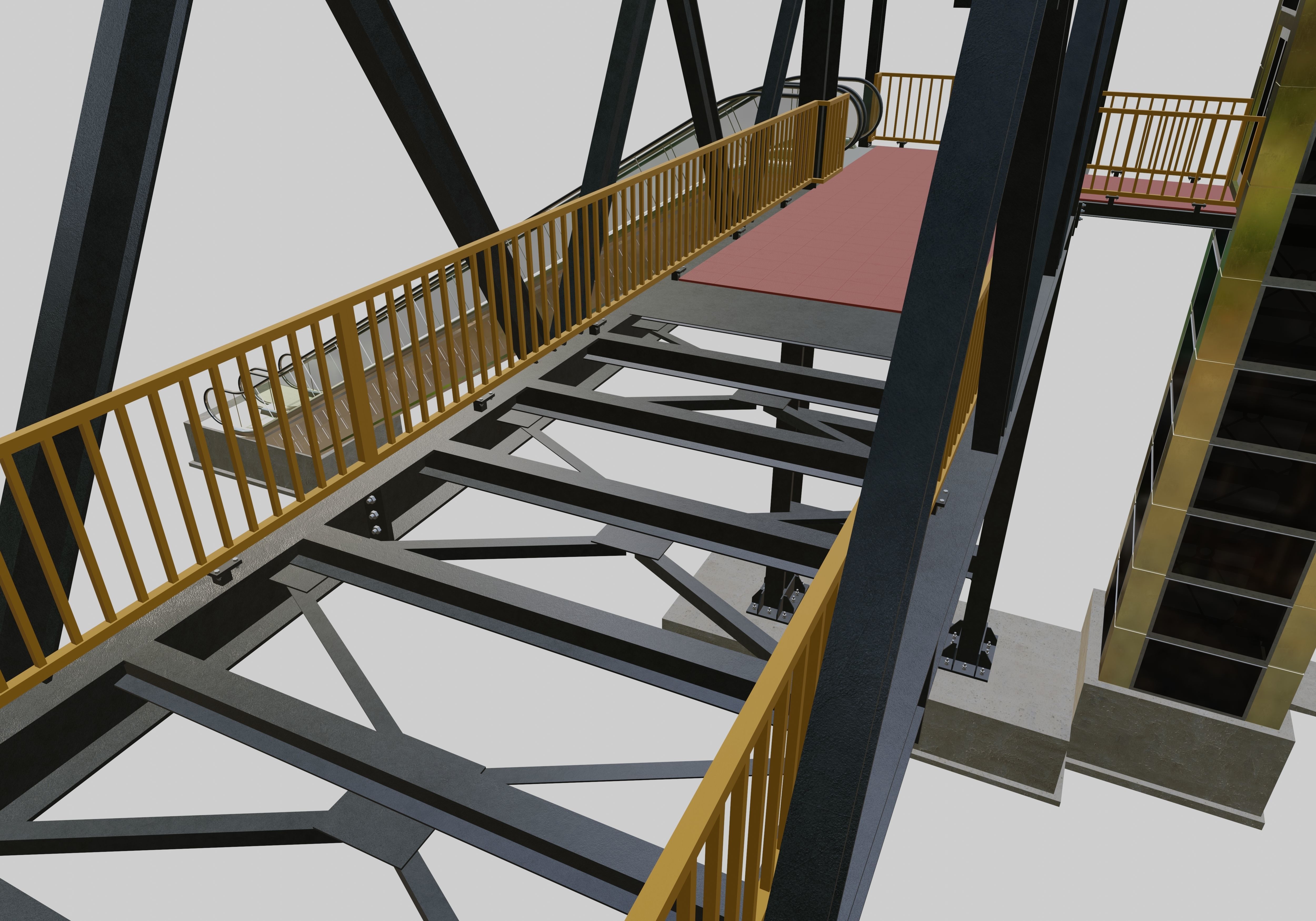 Steel Pedestrian Bridge-Elevator-Escalator-Truss Type-23 3D model ...
