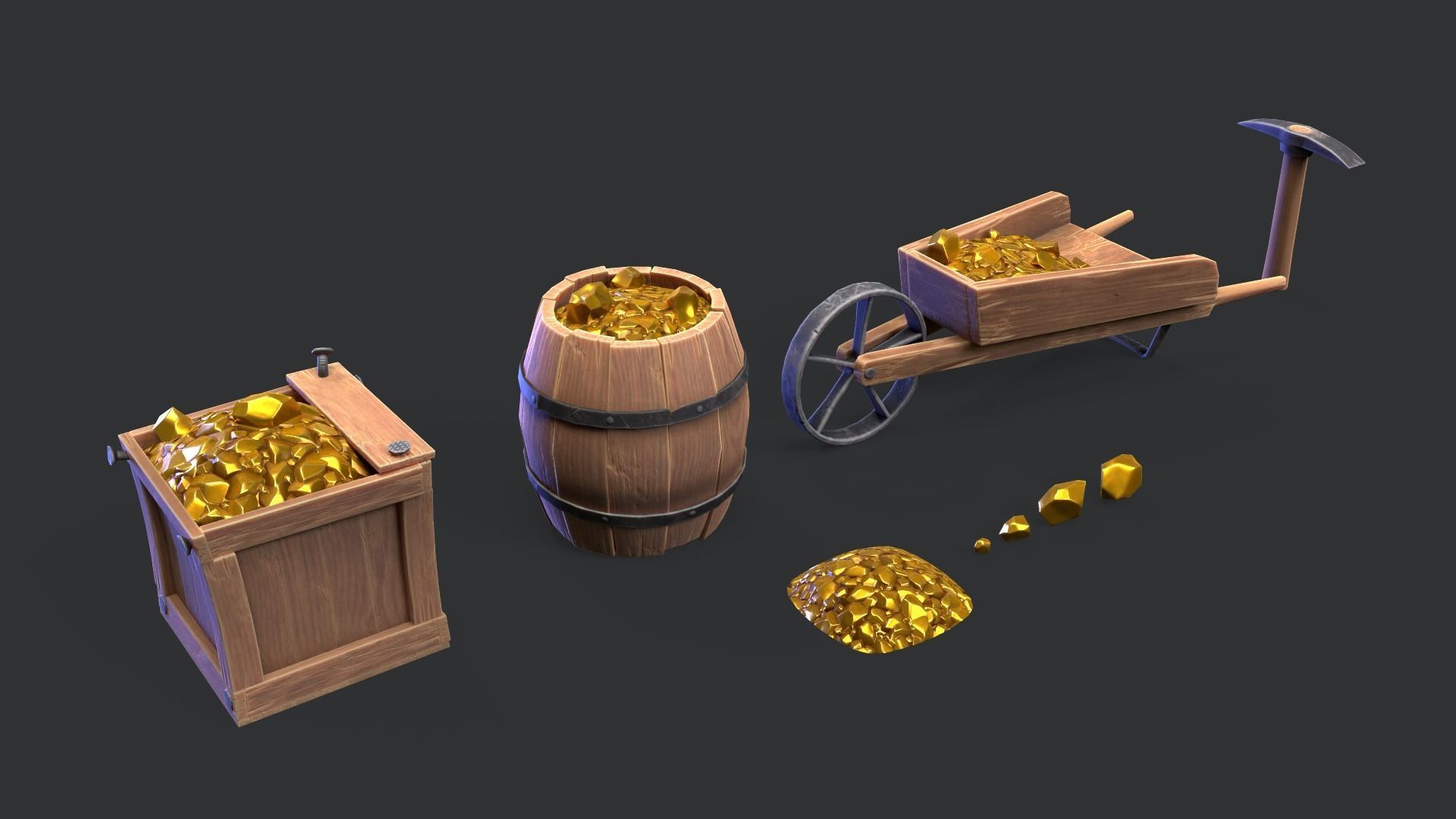 3D model Stylized gold crates and cart VR / AR / low-poly | CGTrader