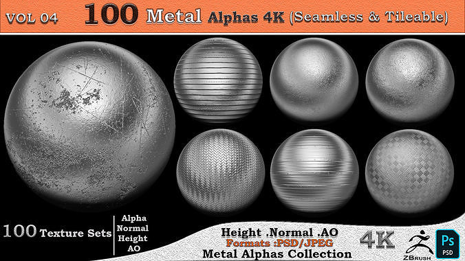 100 Metal Alphas 4K Seamless Tileable VOL 04 Texture | CGTrader