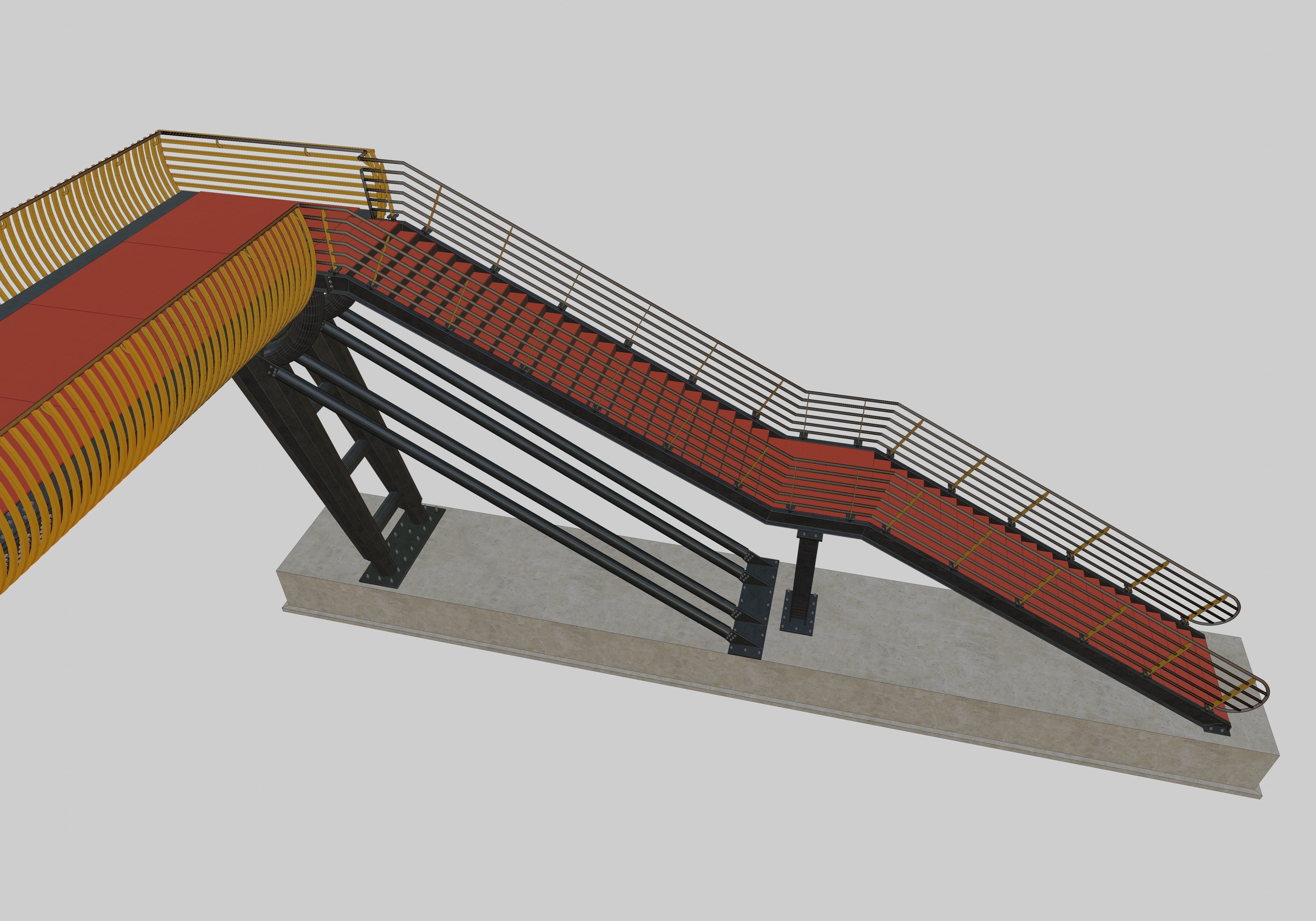 Steel Pedestrian Bridge-Oblique Cone Column Type-24 3D model | CGTrader