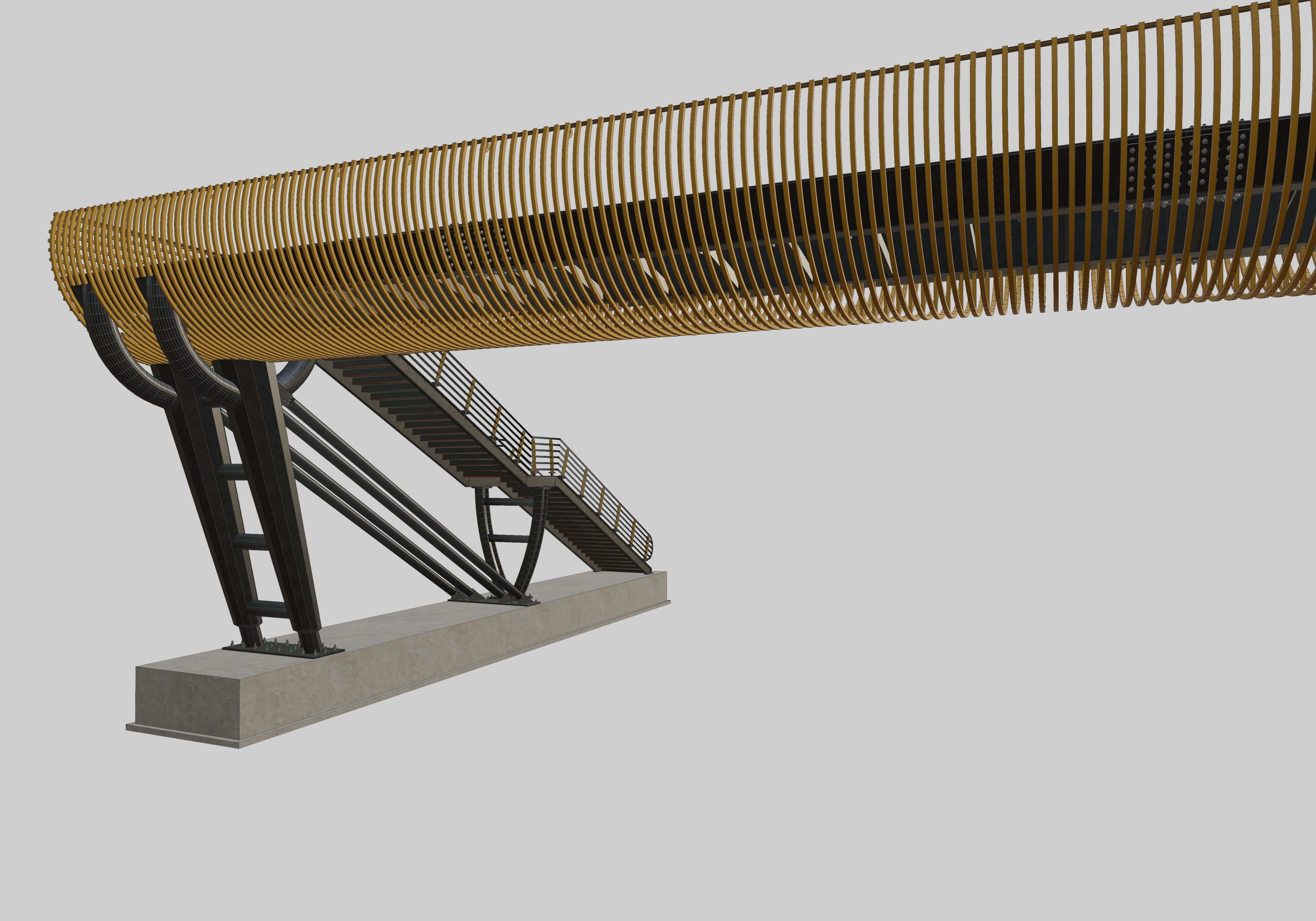 Steel Pedestrian Bridge-Oblique Cone Column Type-24 3D model | CGTrader