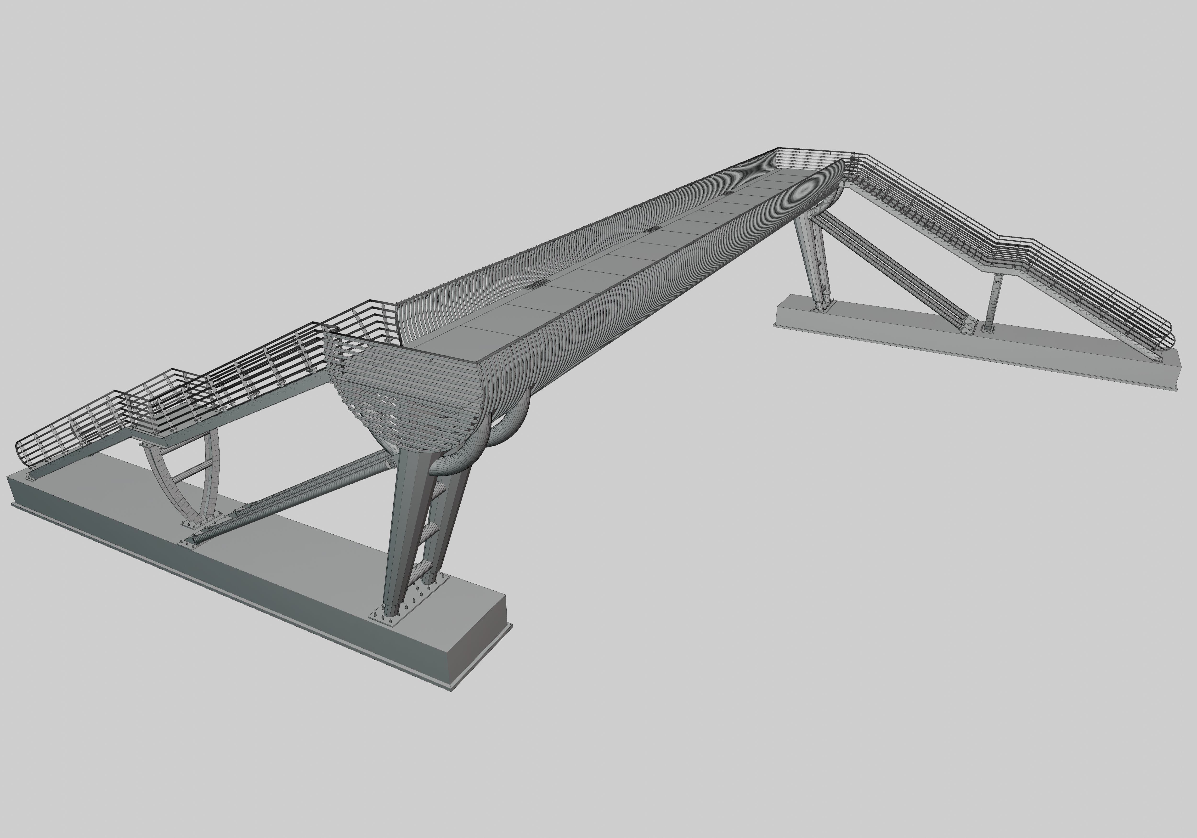 Steel Pedestrian Bridge-Oblique Cone Column Type-24 3D model | CGTrader